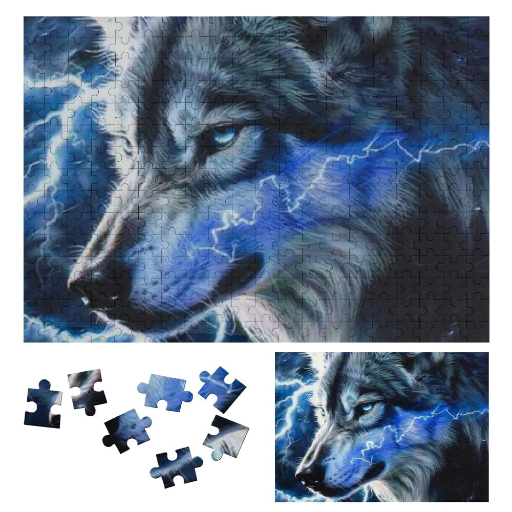 JRXY Wolf Blue Eyes Lightning Wooden Puzzle Challenging Difficult Wood ...