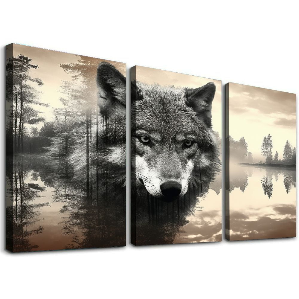 JRXY Wolf Canvas Wall Art Black and White Pictures Artwork for Bedroom ...