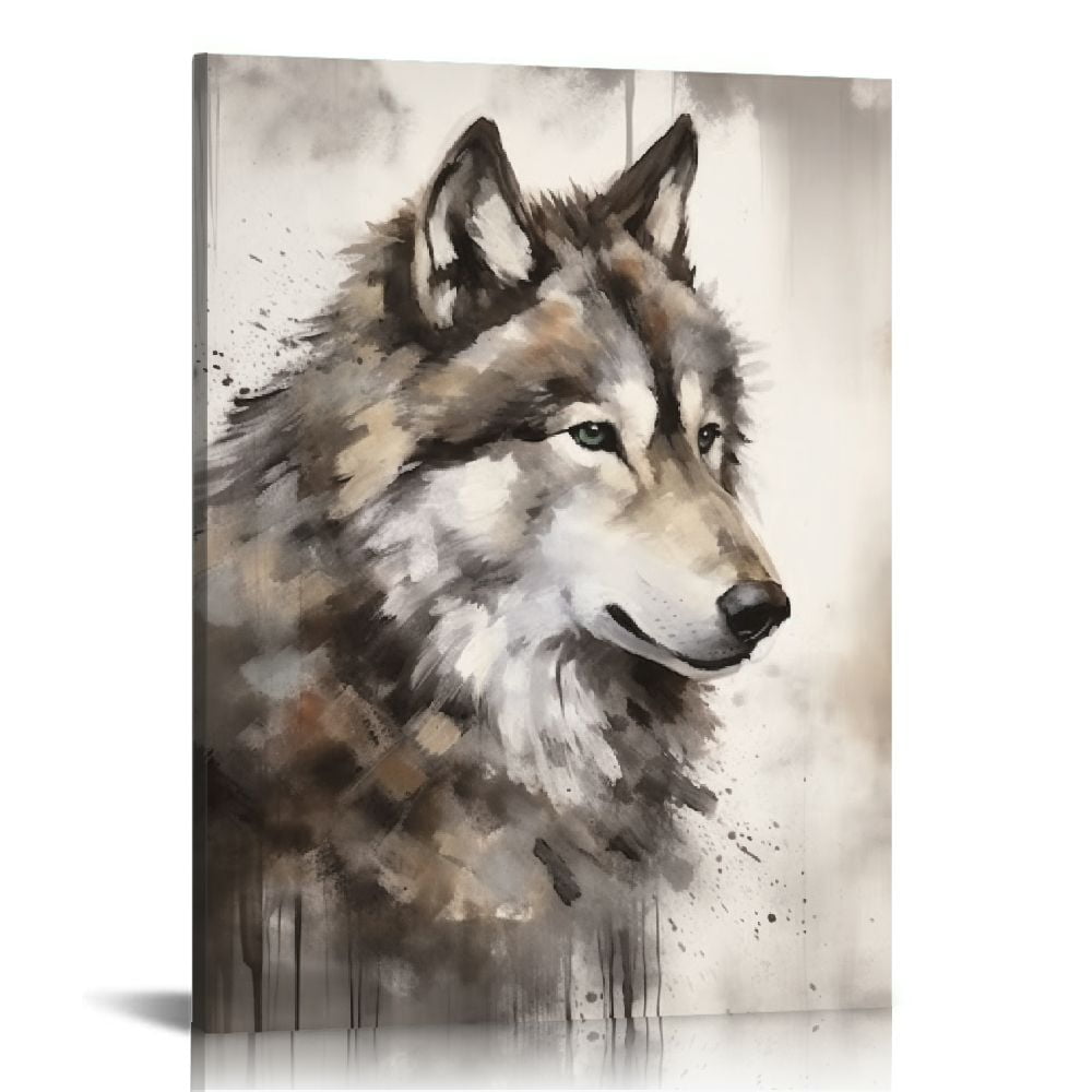 JRXY Wolf Decor Animal Canvas Wall Art Rustic Wolf Painting Framed Wolf ...