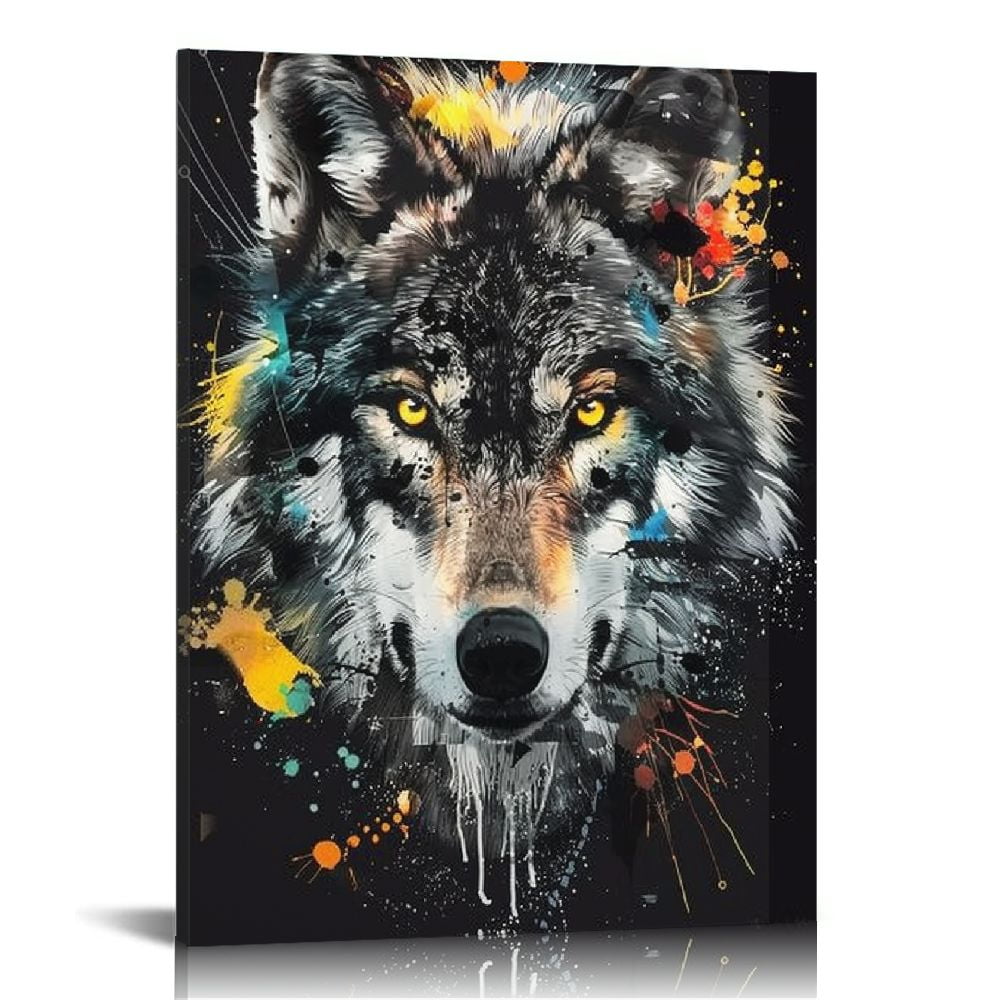JRXY Wolf Graffiti Canvas Wall Art, Colorful Wolf Painting Picture ...