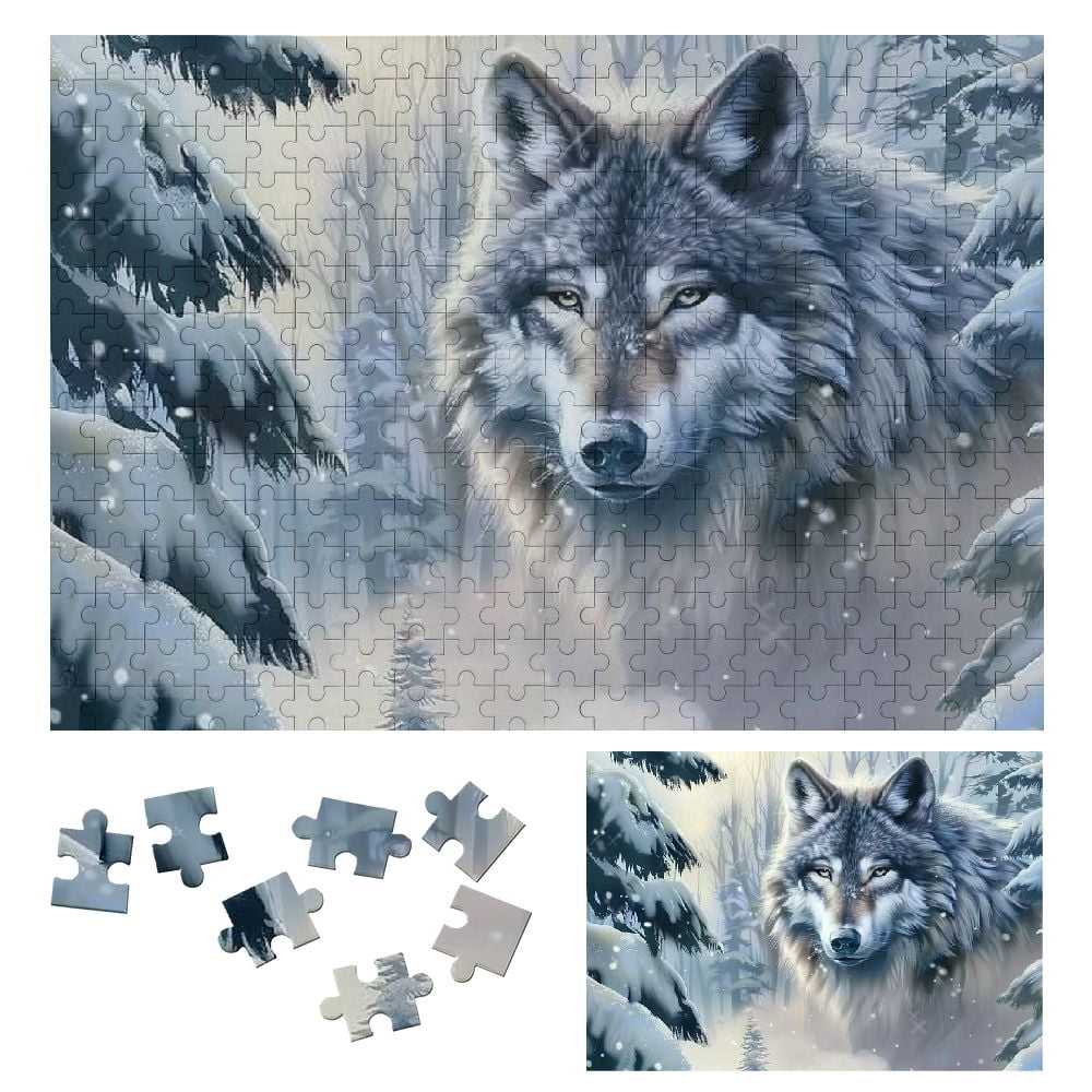JRXY Wolf Snow Trees Wooden Jigsaw Puzzle for Adults and Kids ...