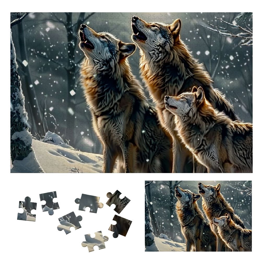 JRXY Wolves Snow Moon Wooden Puzzle Challenging Difficult Wood Puzzles ...