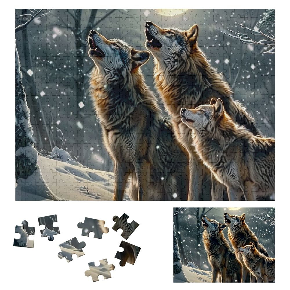 JRXY Wolves Snow Moon Wooden Puzzle Challenging Difficult Wood Puzzles ...
