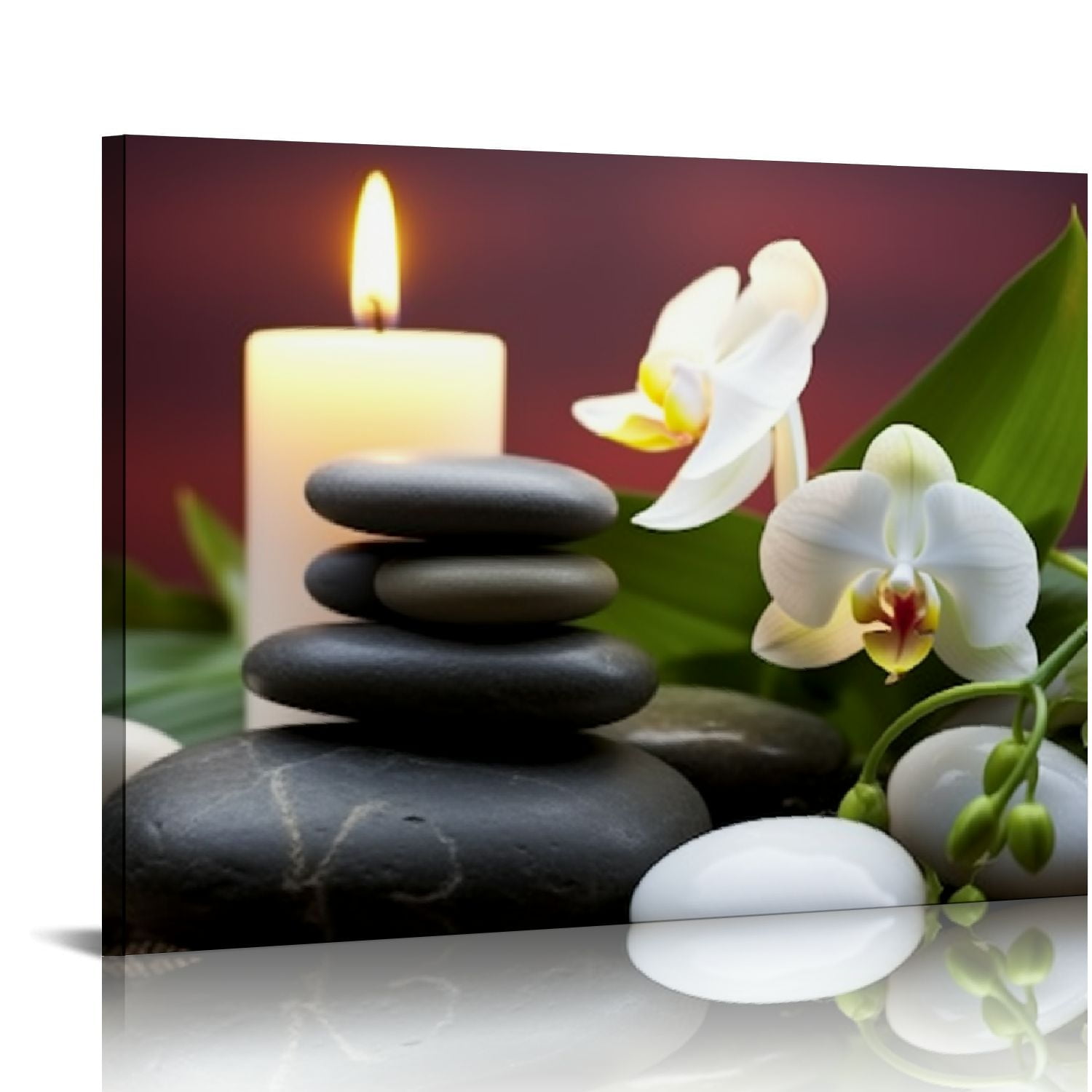 JRXY Zen Canvas Wall Art for Bedroom Basalt Stones & Orchids on Wood ...
