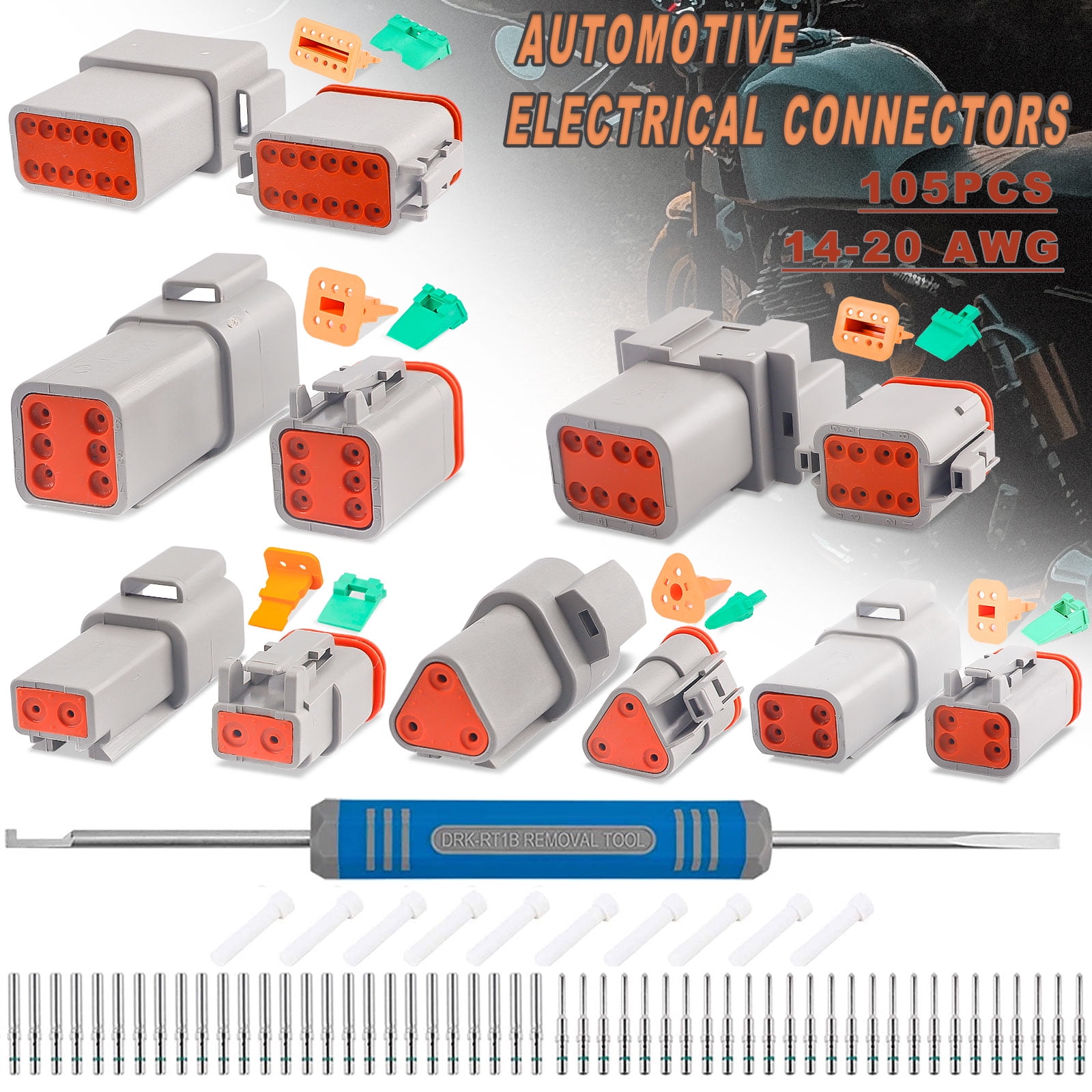 JRready ST6328 Deutsch connector kit DT Series in 2,3,4,6,8,12 Pin Connectors,#16 Solid Contacts ...