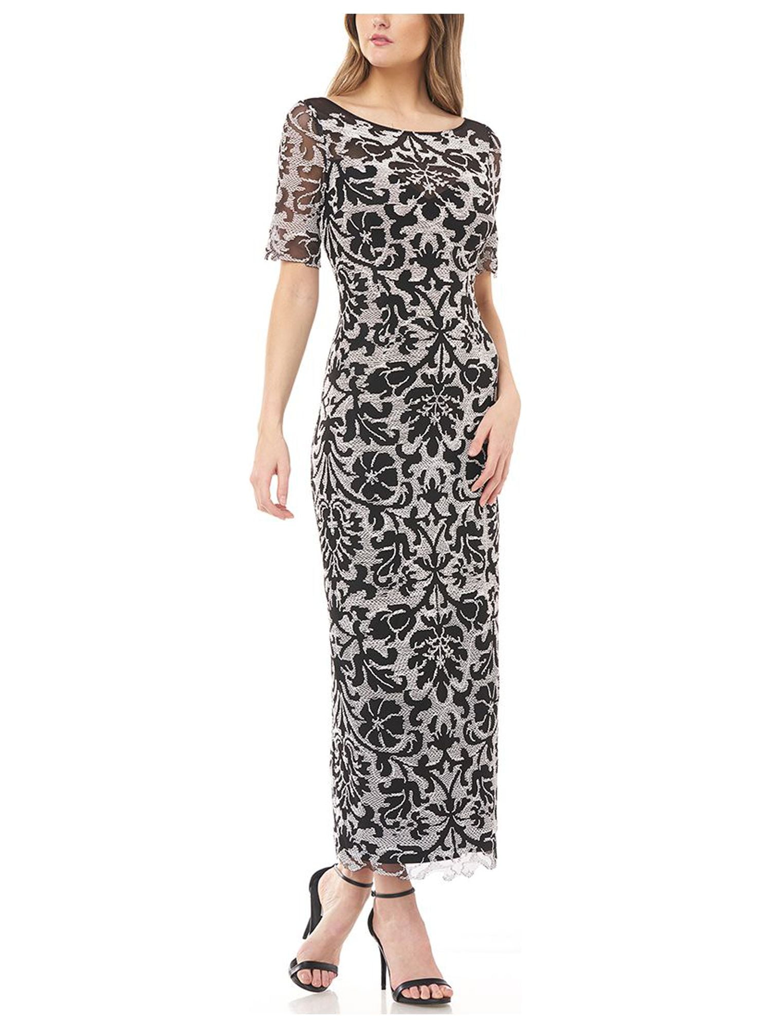 JS COLLECTION Womens Black Stretch Embroidered Zippered Mesh Printed ...