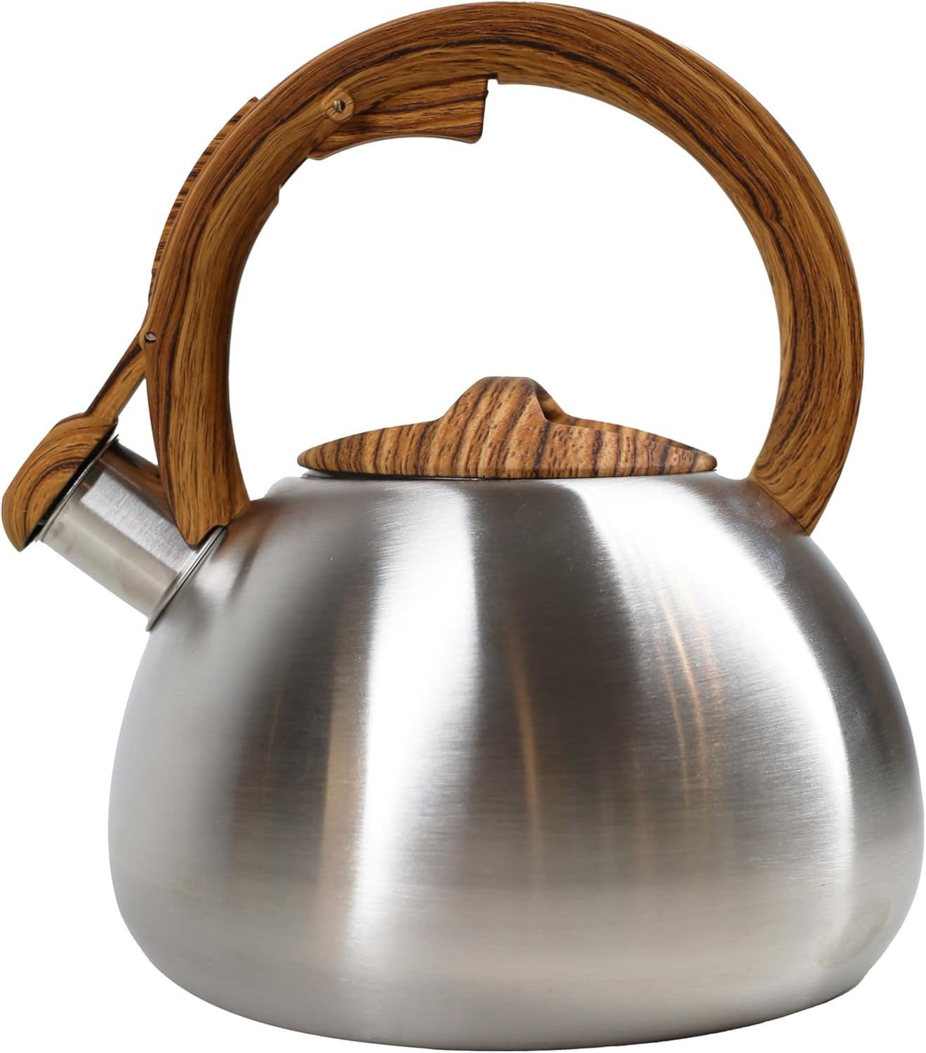 JS Gourmet 2.5 Quart Stainless Steel Whistling Tea Kettle Stove Top with Nylon Coated Bamboo ...