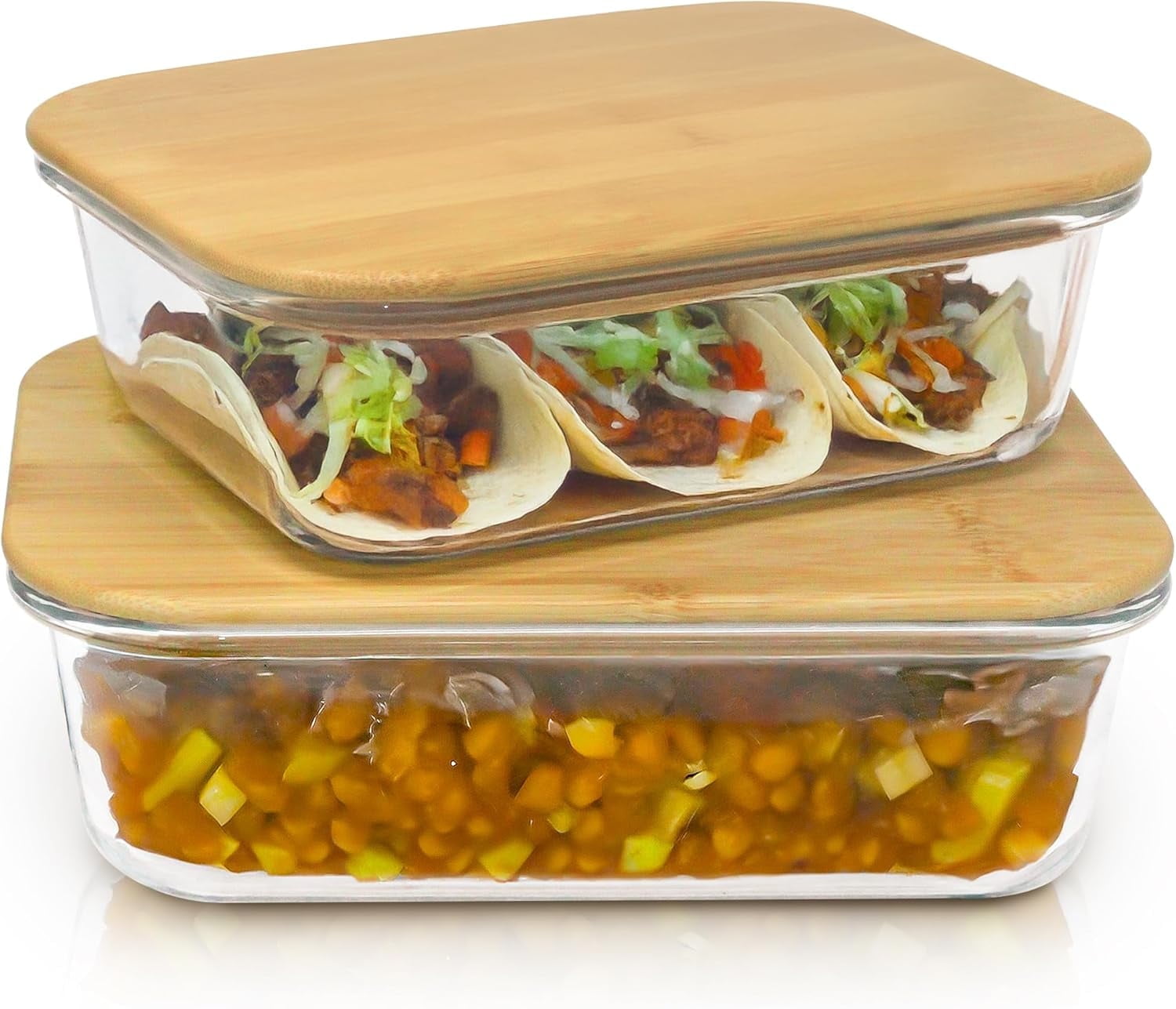 JS Gourmet 2 Pcs Glass Food Storage Containers with Bamboo Cutting ...