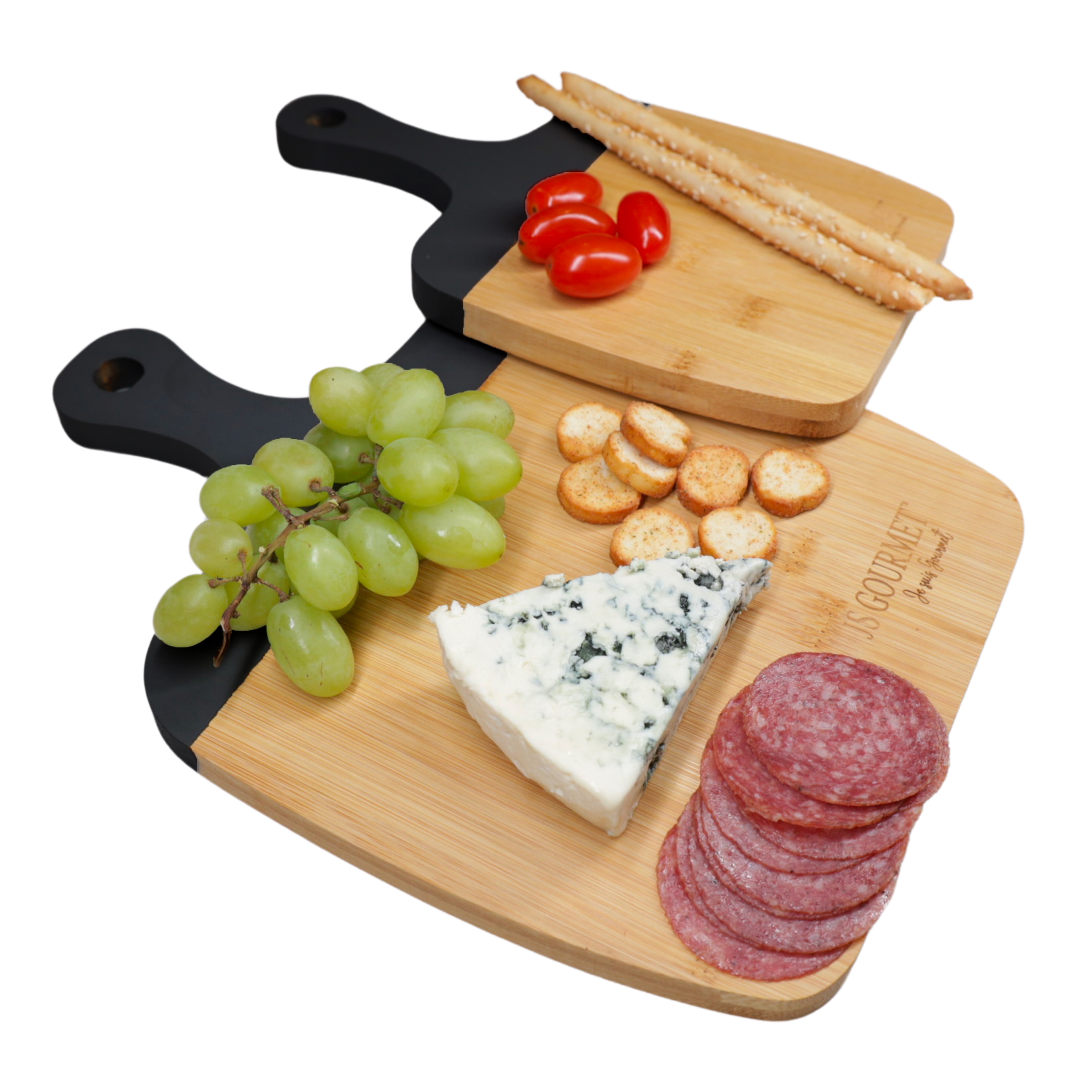 JS Gourmet 2 Size Bamboo Cutting Board Set with Black Handle, Perfect ...
