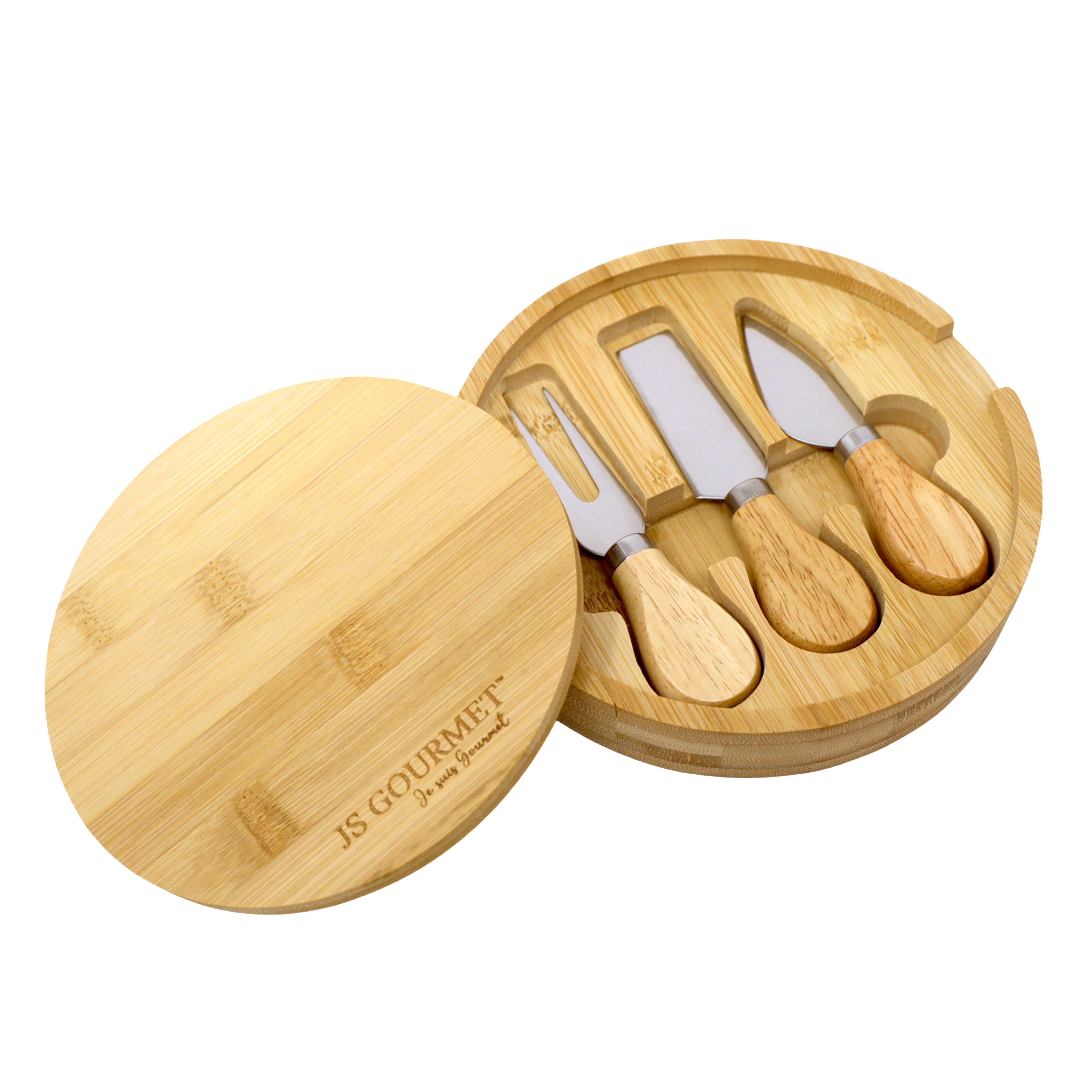 JS Gourmet - 2 in 1 Round Cheese Board and 3 Knives Set - Walmart.com