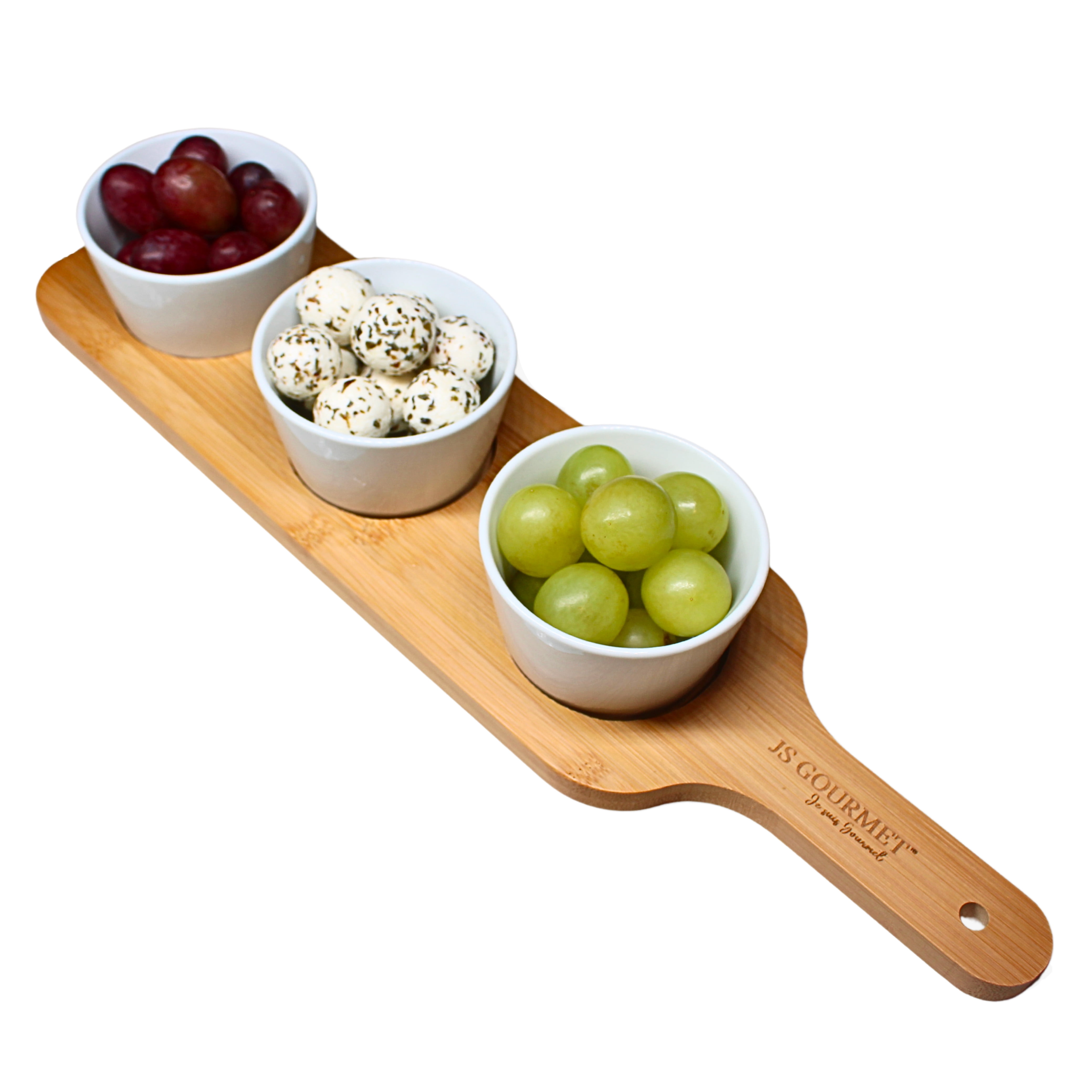 JS Gourmet 3 Ceramic Bowls with Wooden Paddle, Elevate Snack Time with ...