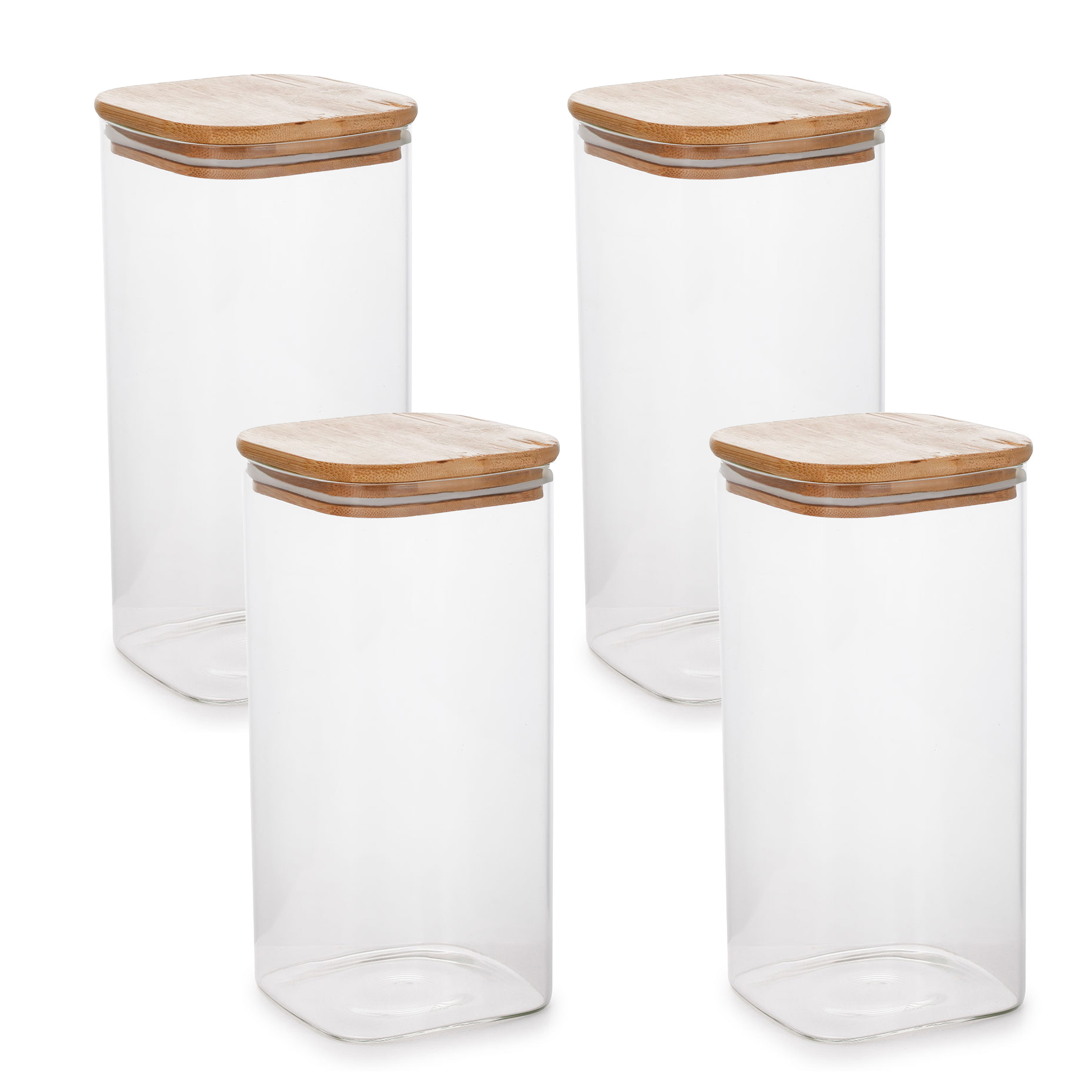 JS Gourmet 44oz Glass Canister With Bamboo Lid, Ideal for Rice, Sugar, Flour and Nuts (4 Pack ...