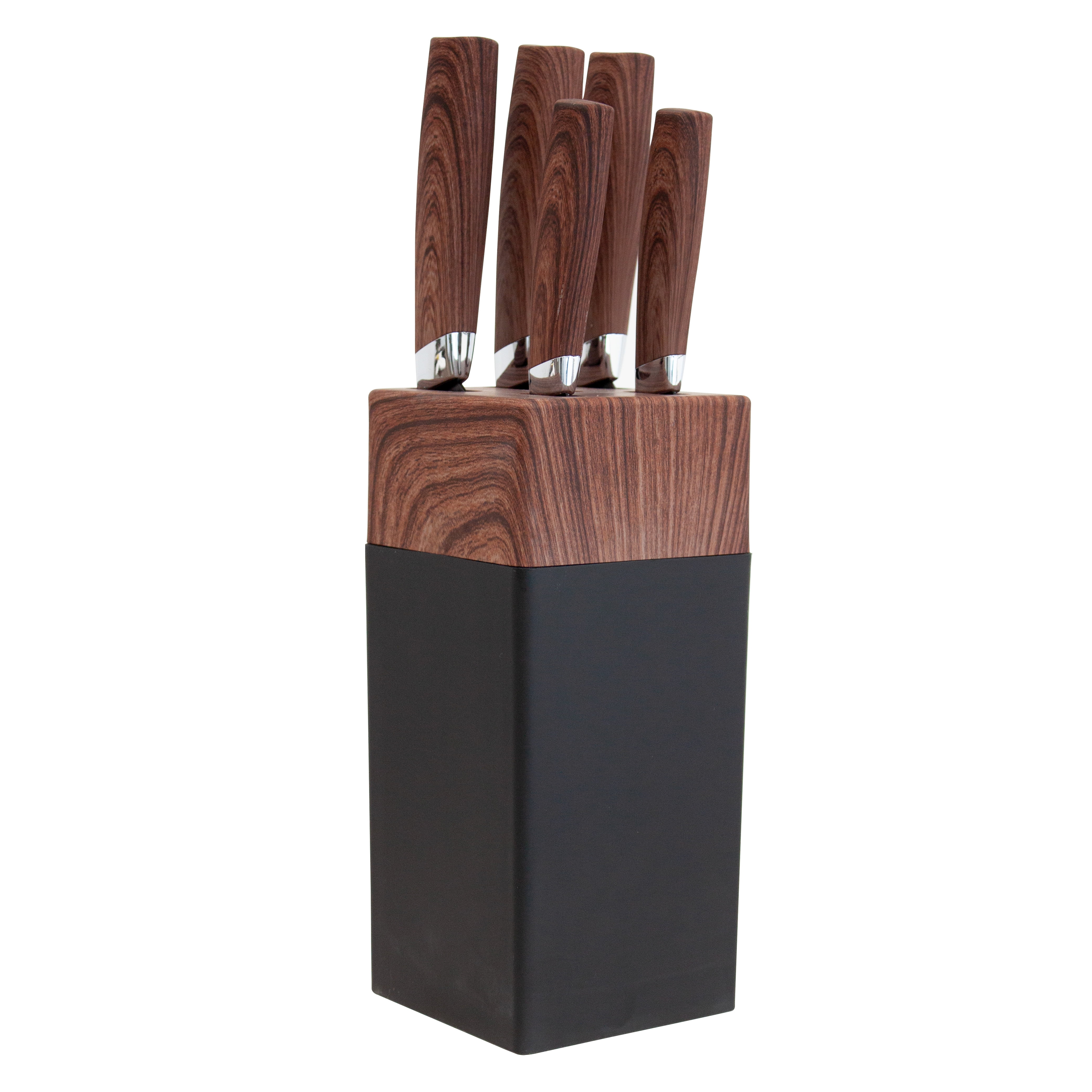 JS Gourmet 5 Piece Stainless Steel Black Knife Set with Storage Block ...