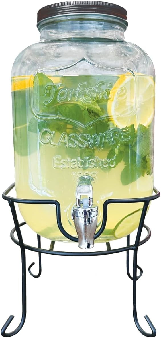 JS Gourmet 5L Glass Beverage Dispenser with Metal Base Stand, Spigot ...