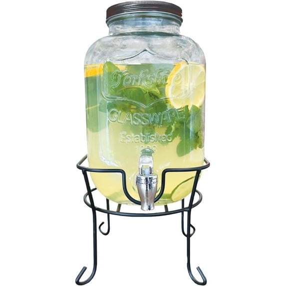 Glass Beverage Dispenser With Metal Spigot