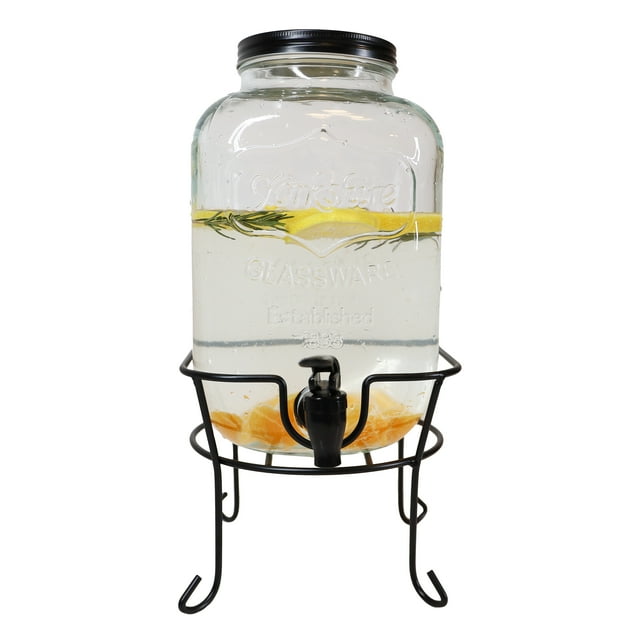 JS Gourmet 5L Glass Beverage Dispenser with Metal Base Stand, Spigot ...