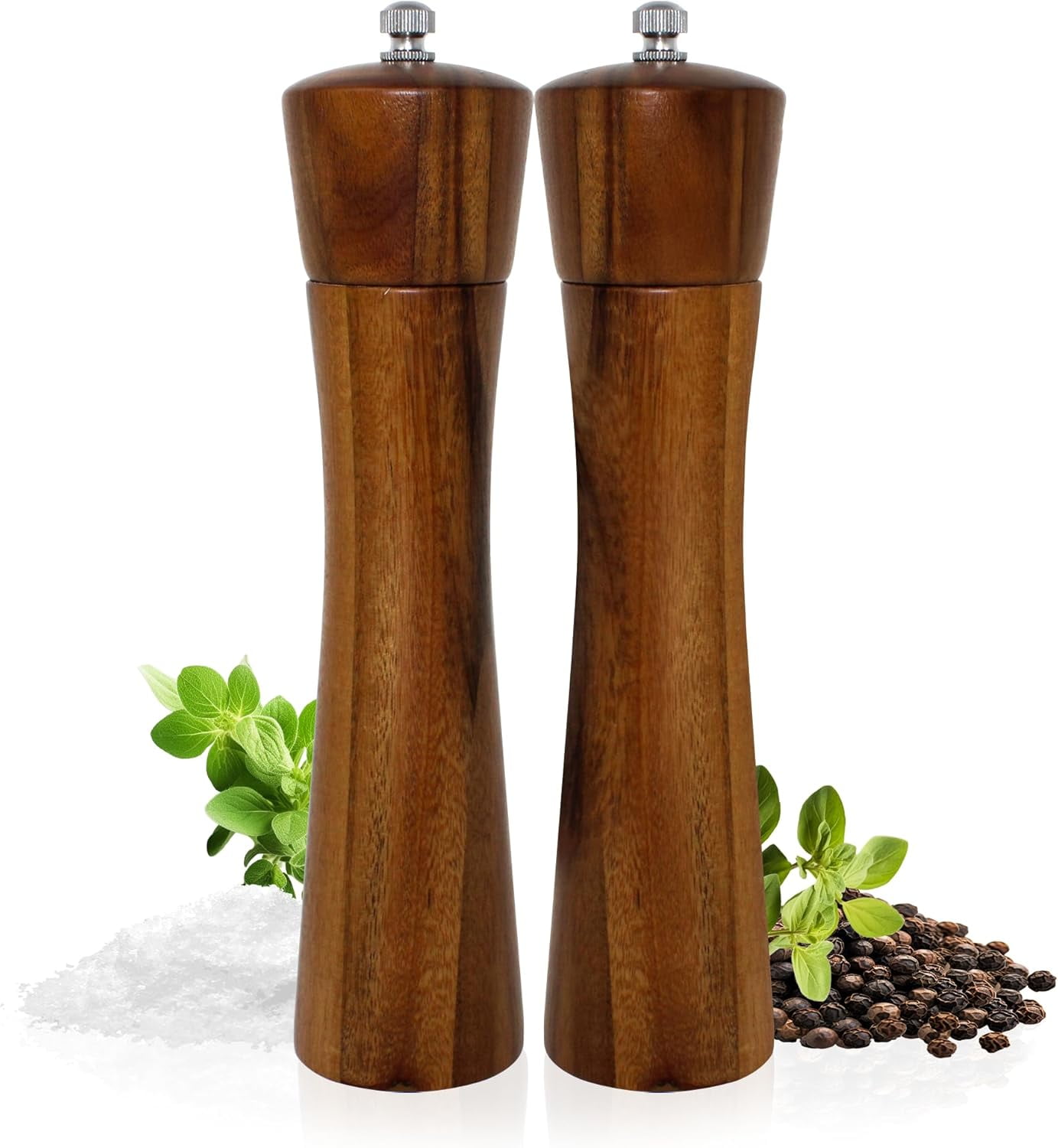 JS Gourmet Acacia Pepper and Salt Mill Grinder Set with Adjustable Ceramic Mechanism (2 Pack ...