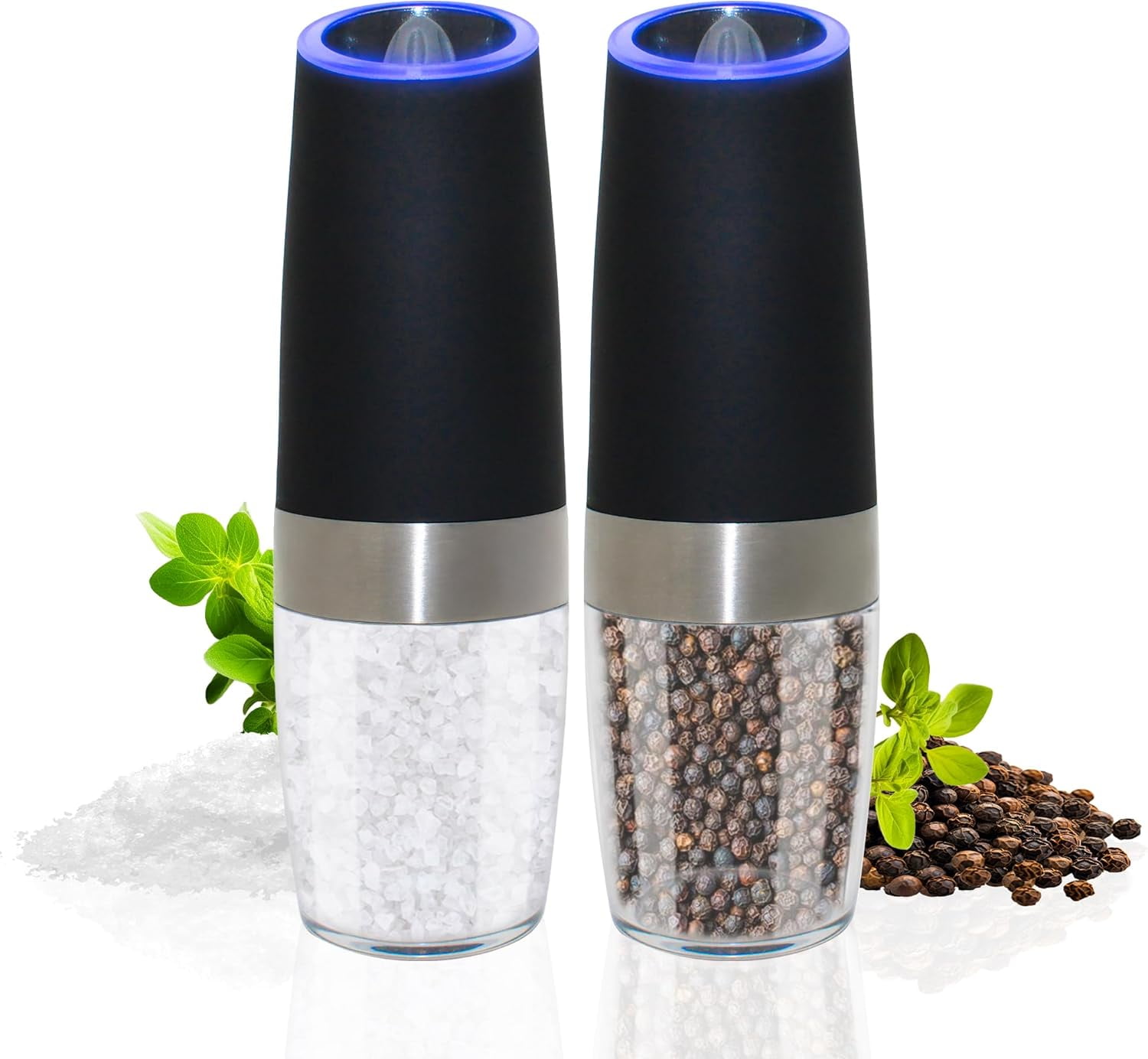 JS Gourmet Automatic Electric Black Pepper and Salt Shaker Grinder Mill with LED light ...