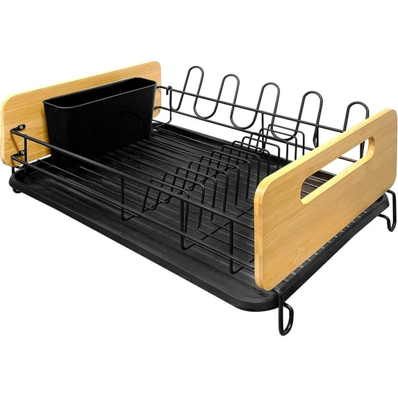 JS Gourmet Dish Drying Rack with Cutlery Holder, Drip Tray and Bamboo ...