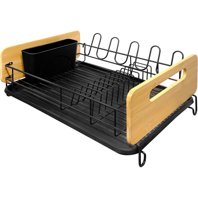 JS Gourmet Dish Drying Rack with Cutlery Holder, Drip Tray and Bamboo ...