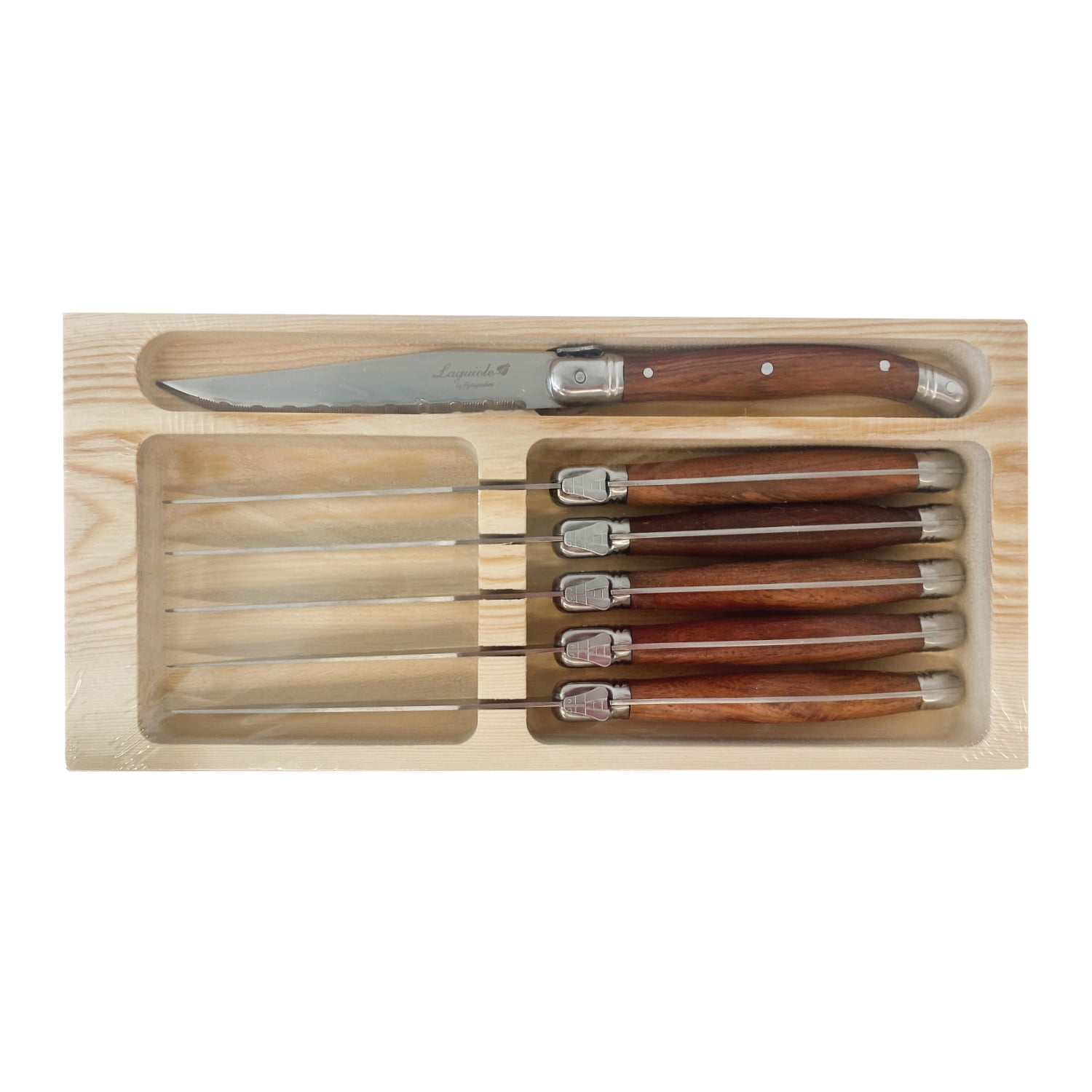JS Gourmet Laguiole Steak Knives Set of 6, Stainless Steel Serrated ...