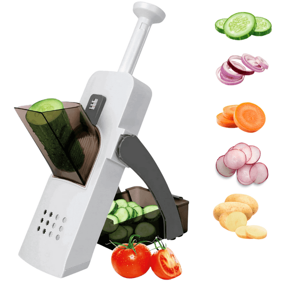 JS Gourmet Pump and Slice Mandoline Chopper, Built-In Blades for Safety ...