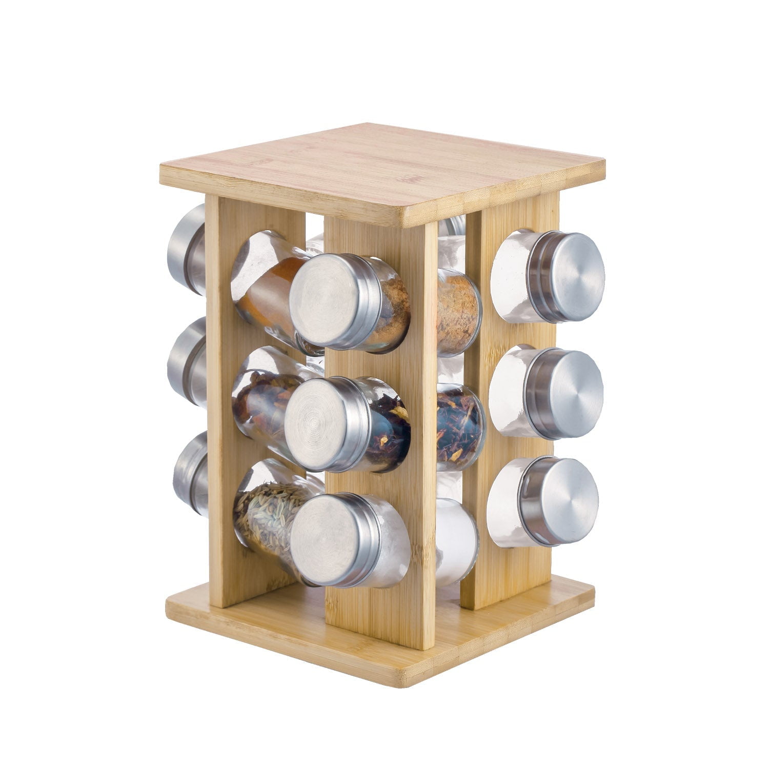 JS Gourmet - Set of 12 Spice Jars with Rotating Bamboo Stand - Walmart.com