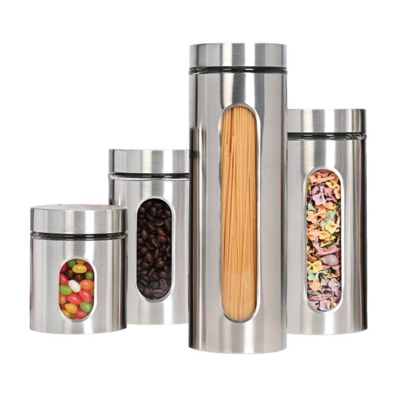 JS Gourmet - Set of 4 Stainless Steel Storage Containers, Silver ...