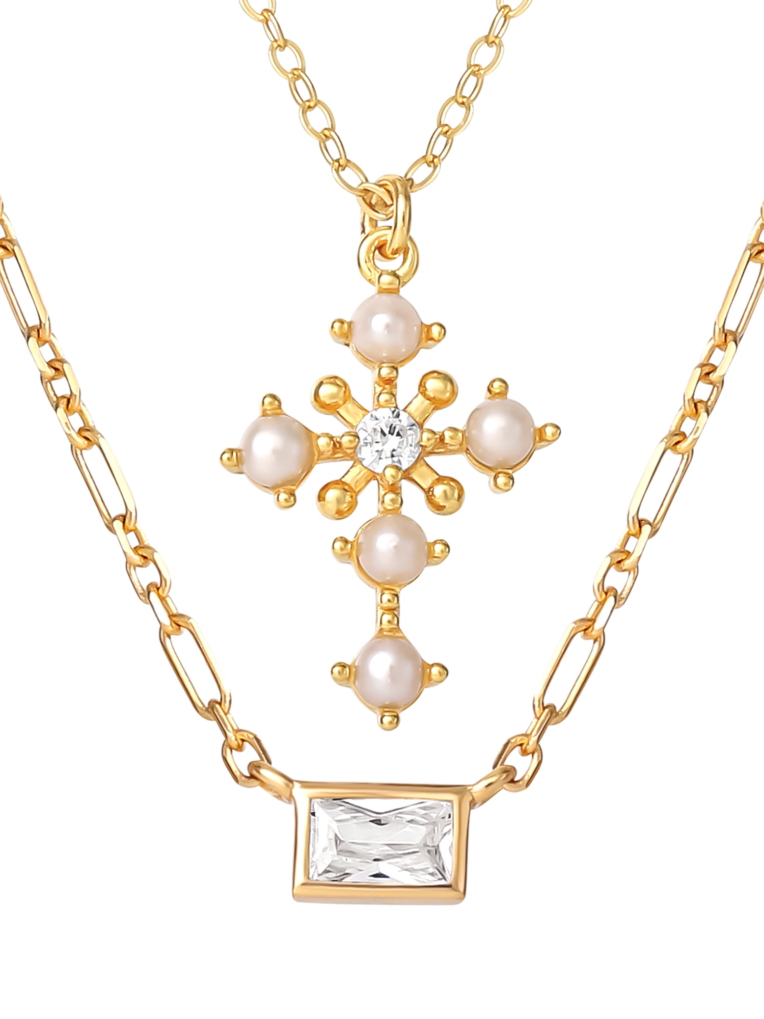 JS Jessica Simpson Gold Plated Sterling Silver CZ and Pearl Cross ...