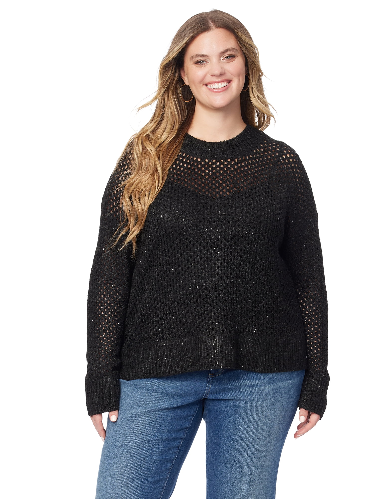 Jessica Simpson Women's and Women's Plus Mukami Open Knit Sweater ...