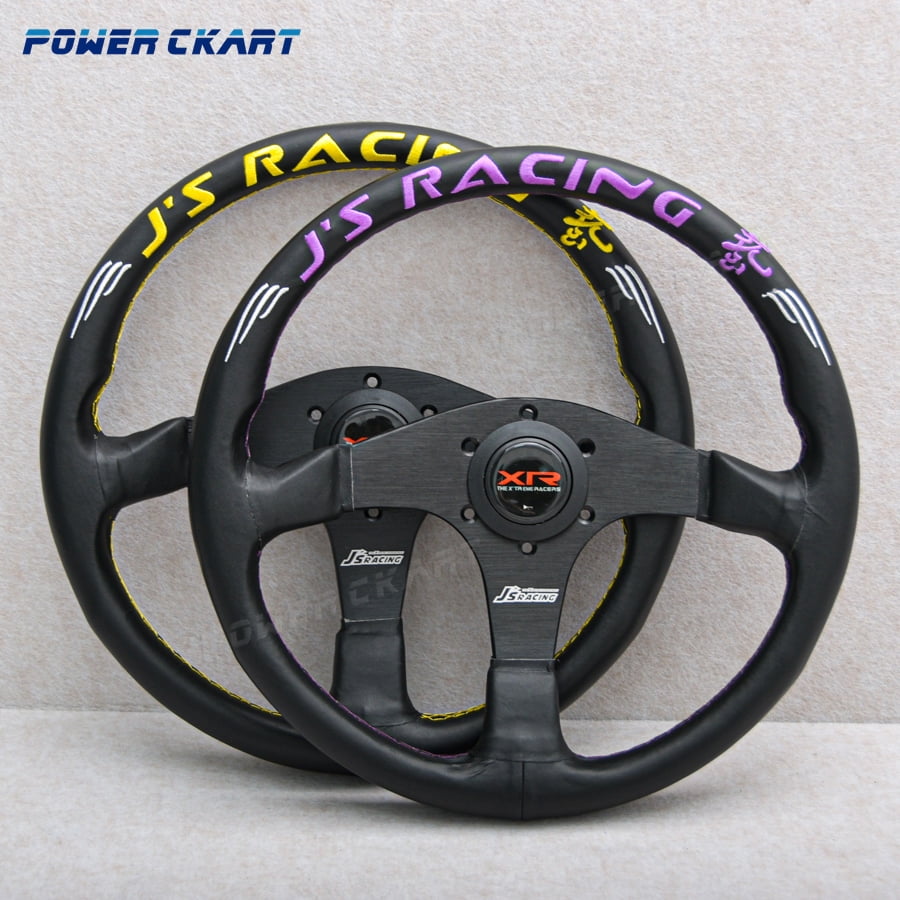 JS Racing Sport Steering Wheel 14inch Napa Leather Embroidery Classic Sim Steering Wheel for ...