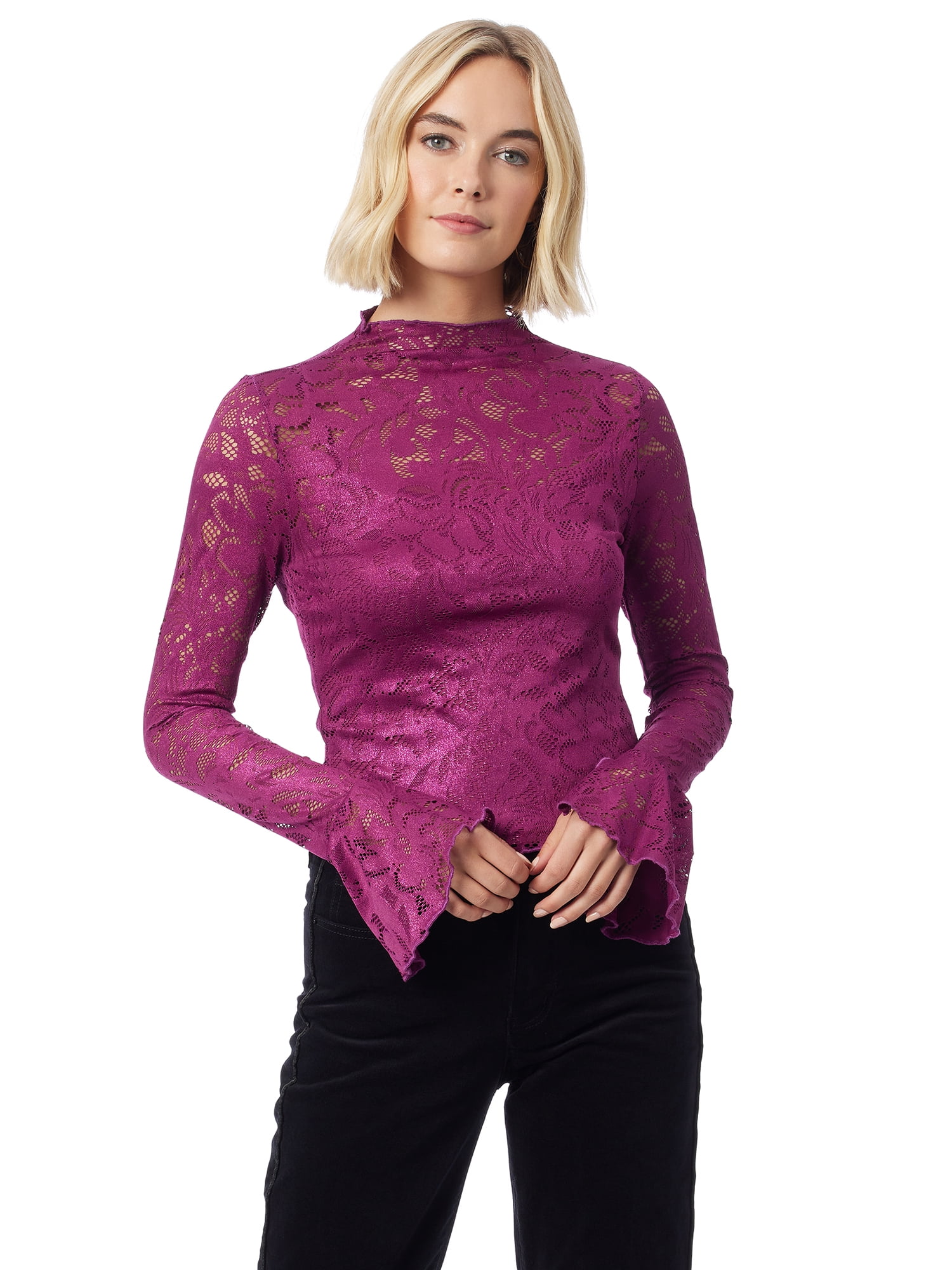 Jessica Simpson Women's and Women's Plus Sarah Lace Mesh Top, Sizes XS ...