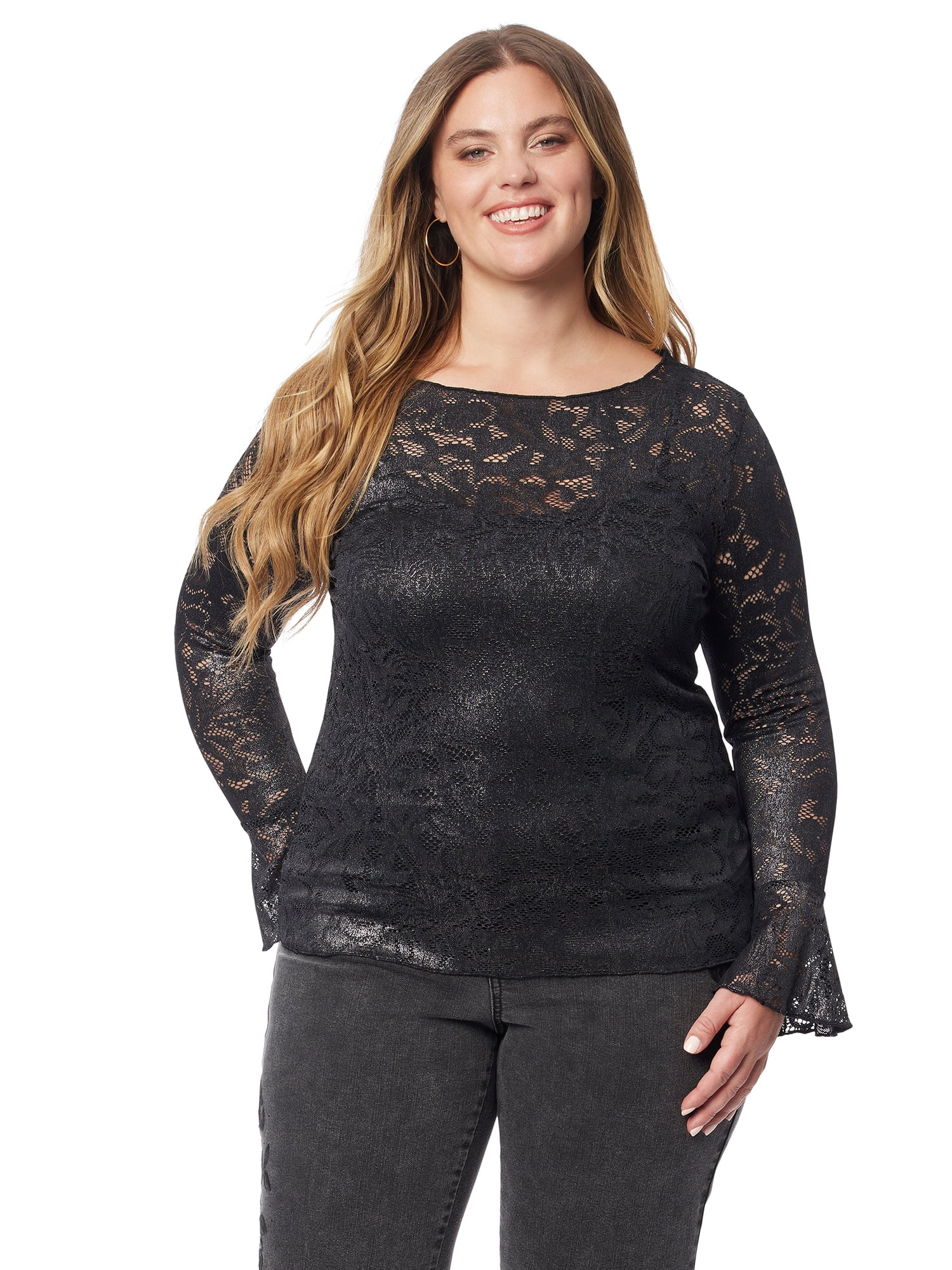 Jessica Simpson Women's and Women's Plus Sarah Lace Mesh Top, Sizes XS ...