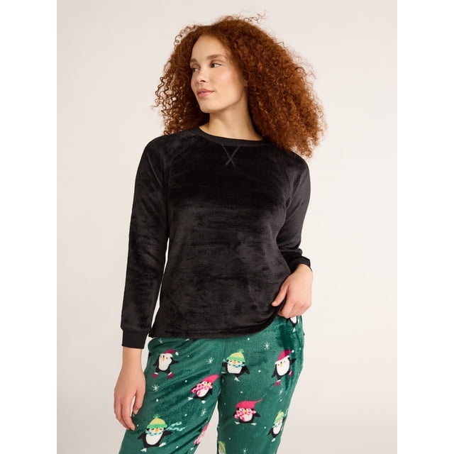 Joyspun Women's Plush Sleep Top with Long Sleeves, Sizes XS-3X ...