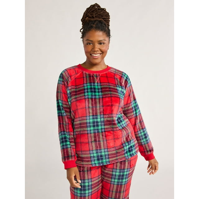 Joyspun Women's and Women’s Plus Plush Sleep Top with Long Sleeves ...