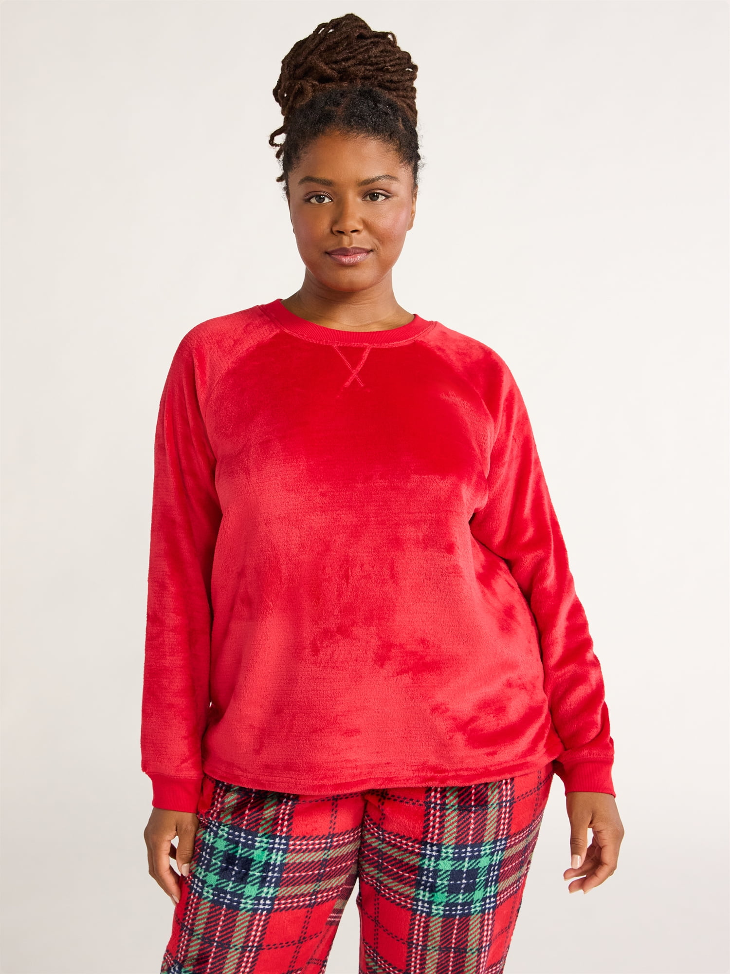 Joyspun Women's Plush Sleep Top, Long Sleeves, Polyester, Relaxed Fit ...