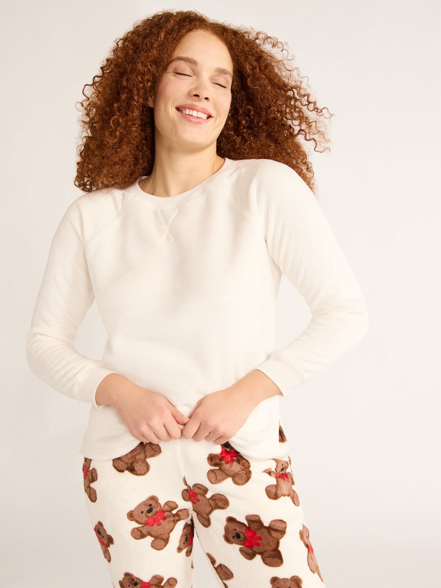 Joyspun Women's Plush Sleep Top with Long Sleeves, Sizes XS-3X ...