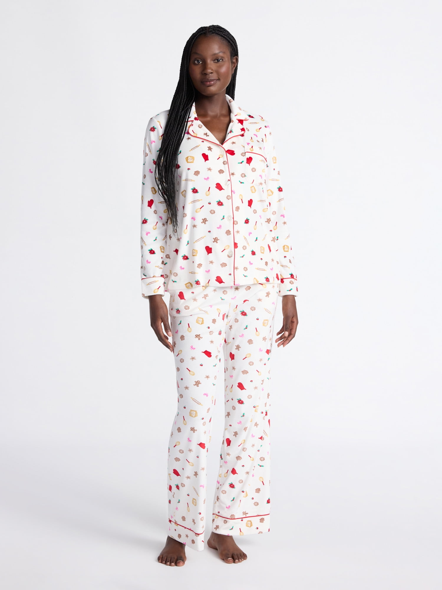 Joyspun Women’s Stretch Velour Notch Collar Long Sleeve Pajama Set ...