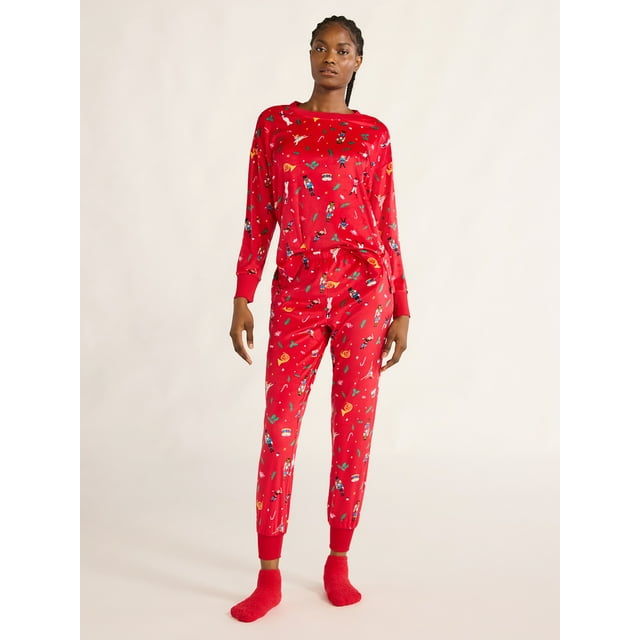 Joyspun Women's Stretch Velour Pajama Set with Socks, 3-Piece, Sizes XS ...