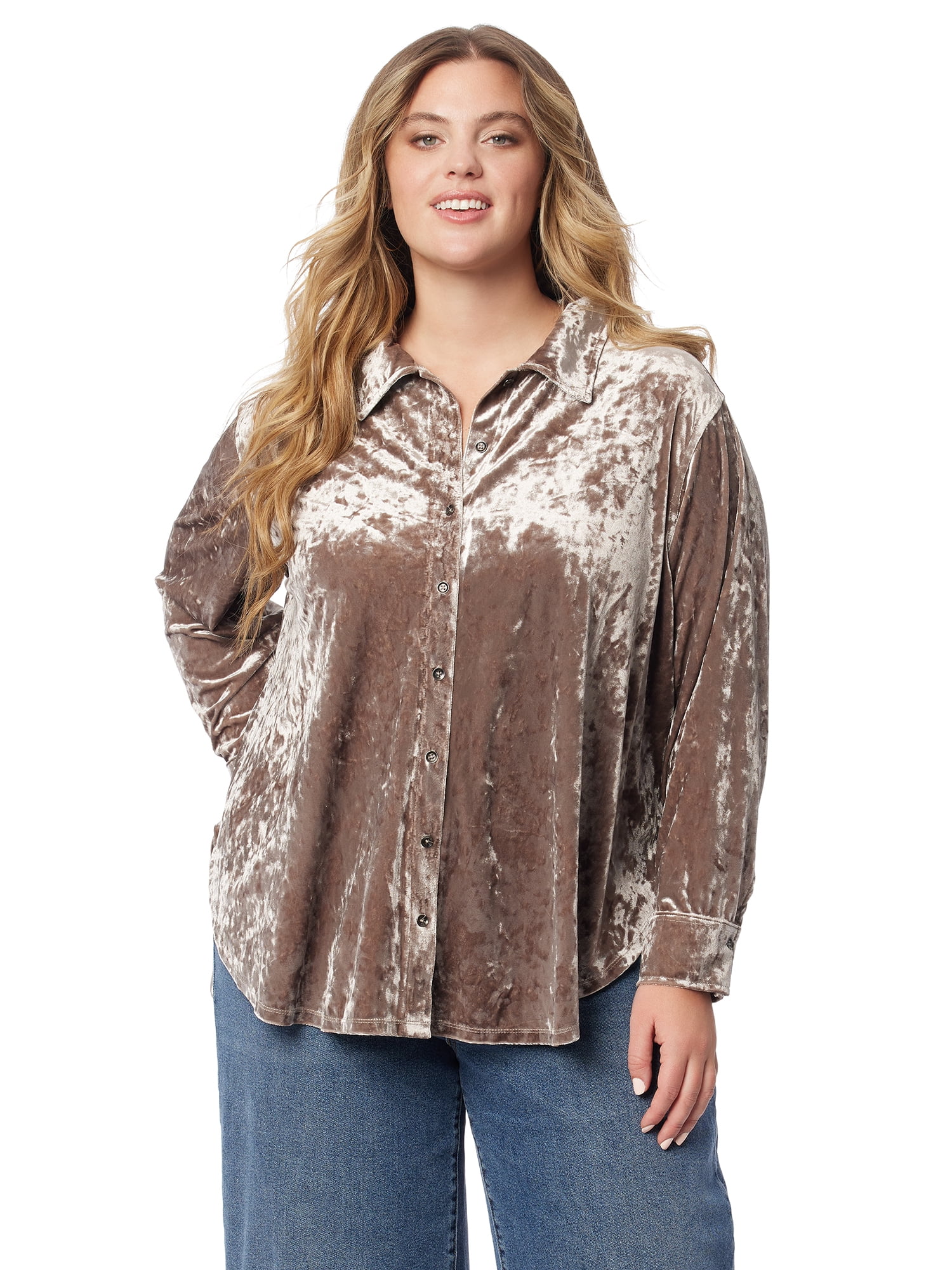 Jessica Simpson Women's and Women's Plus Romy Velvet Shacket, Sizes XS ...