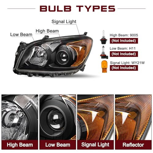 JSBOYAT Halogen Headlight Assembly for 2009-2012 Toyota Rav4 Driver and ...
