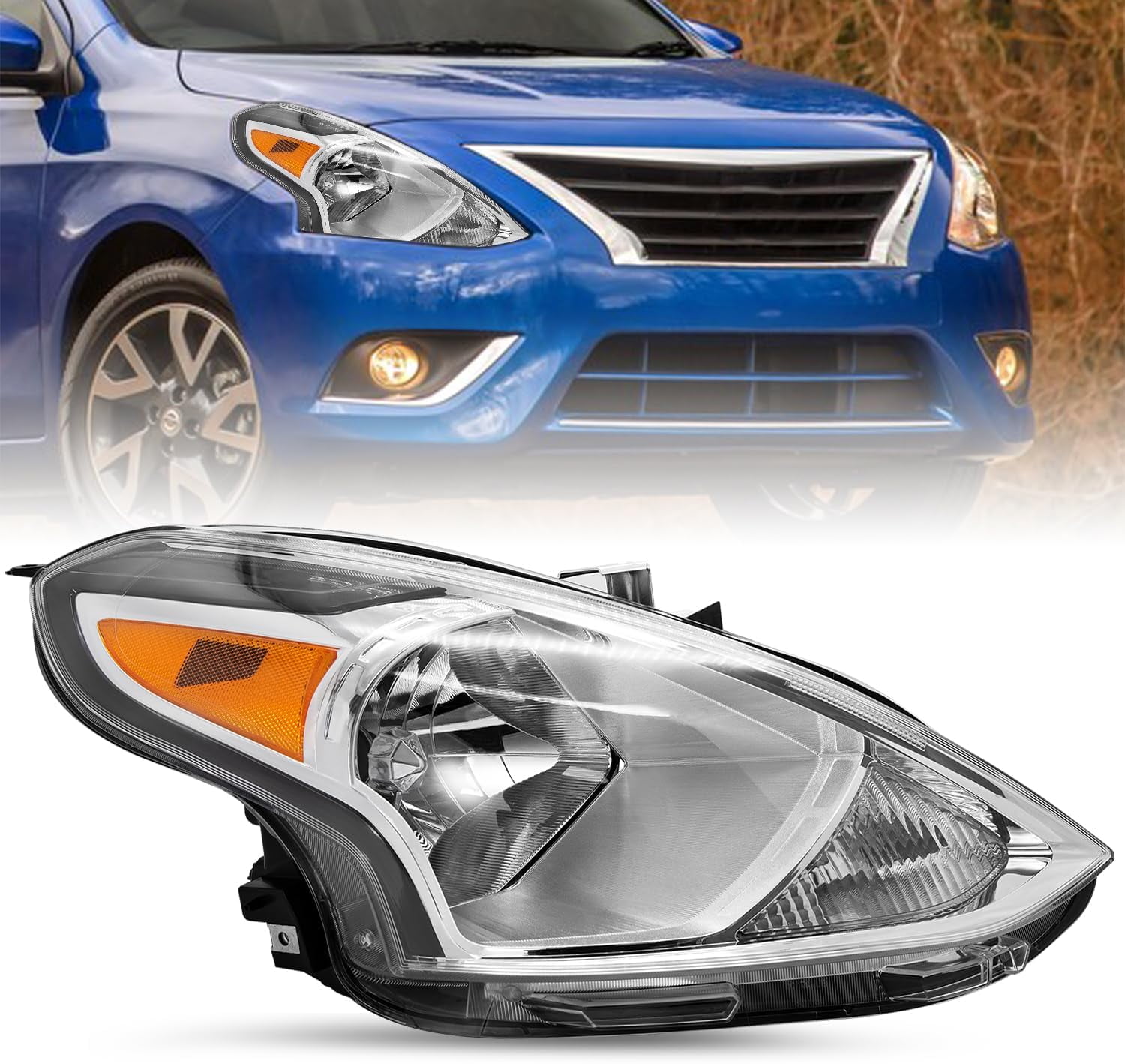 JSBOYAT Halogen Model Headlight Assembly Replacement for 2015 2016 2017 2018 2019 Nissan Versa ...