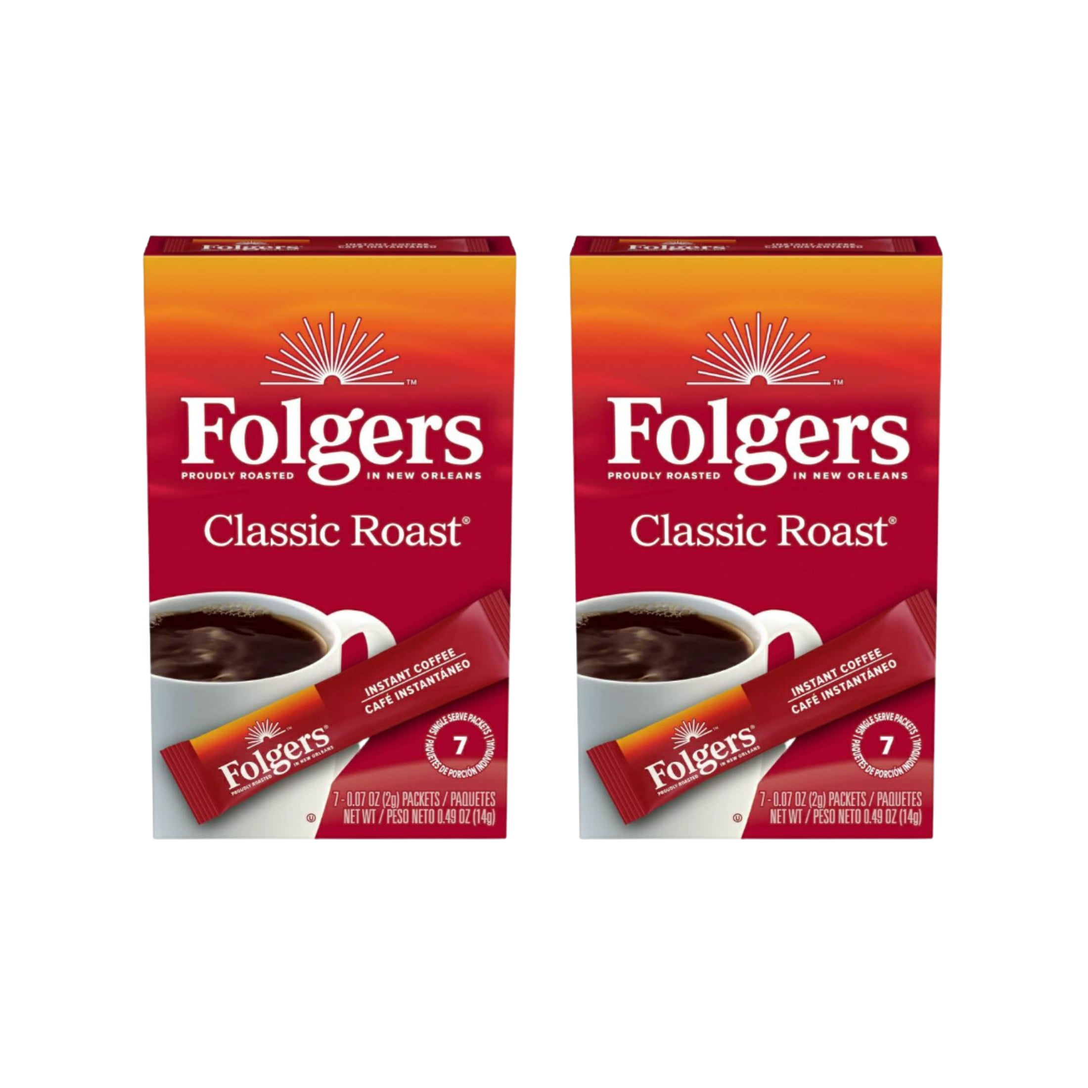 JSC Folgers Classic Roast Instant Coffee Single Serve 7Pouches Brew ...