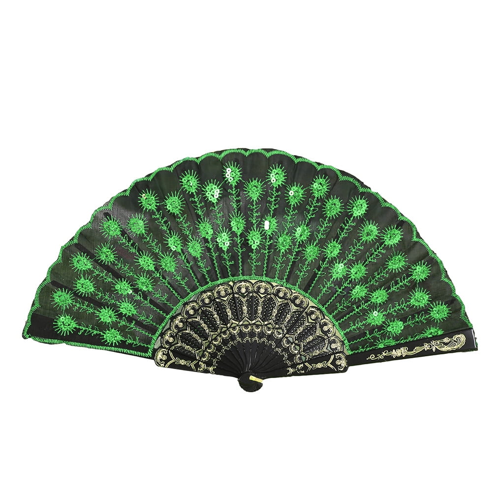 JSCDRPDWL Sequin Fabric Folding Fans Embroidered Flower Lace Trim ...