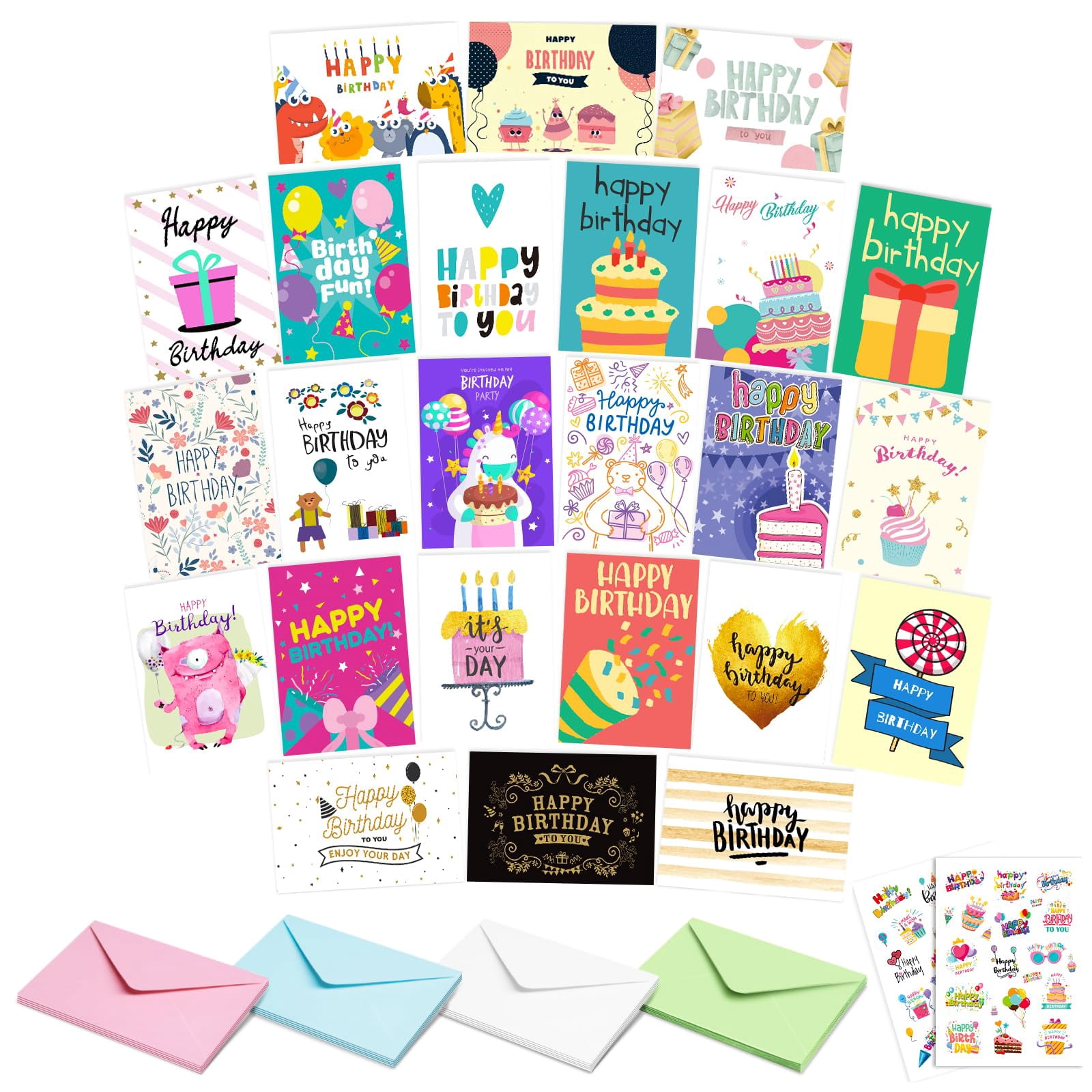 JSDRSK 24 Pack Birthday Cards with Envelopes - 4x6 Inches Assorted ...