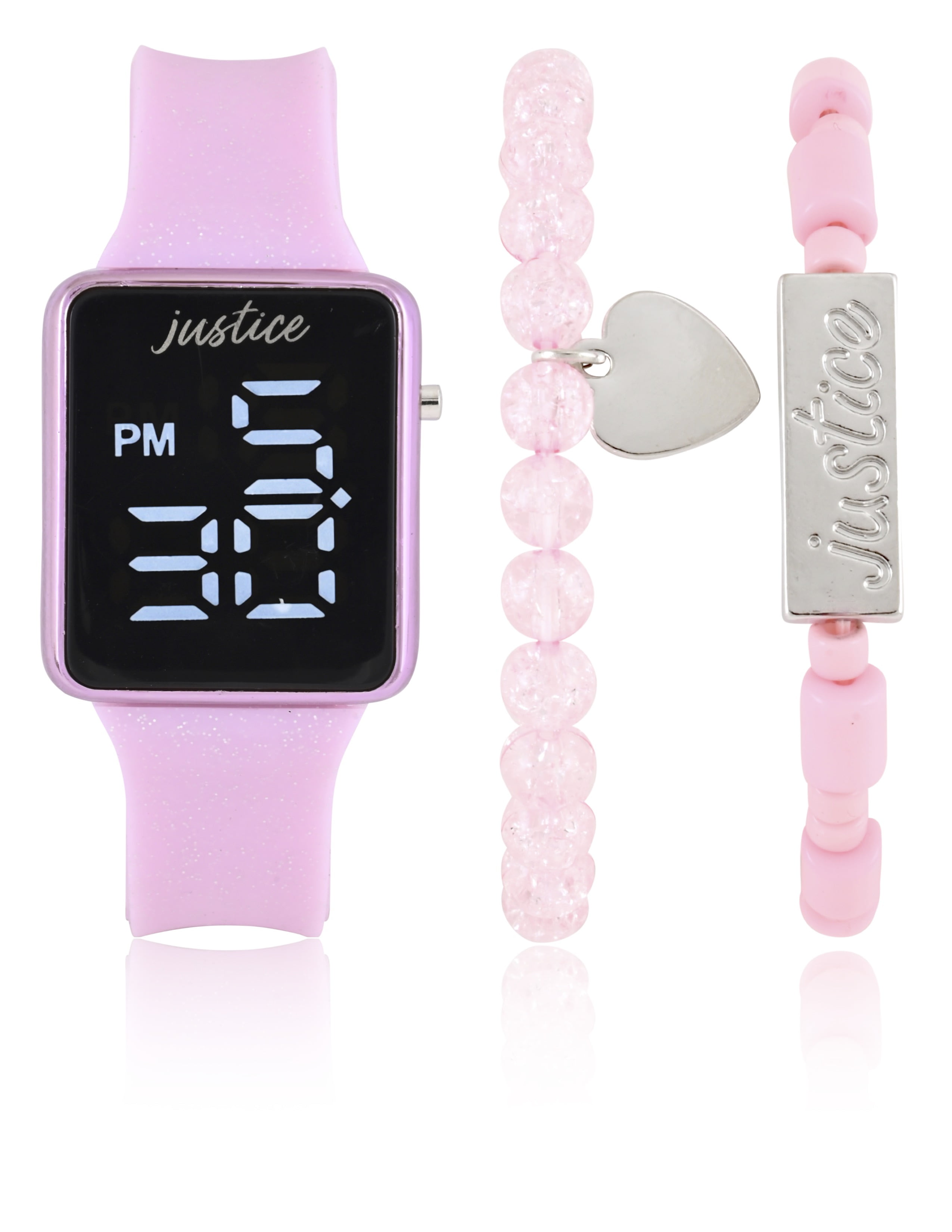 JSE40278WM Justice LED Watch with Glitter Strap and 2pc Bracelet Set ...