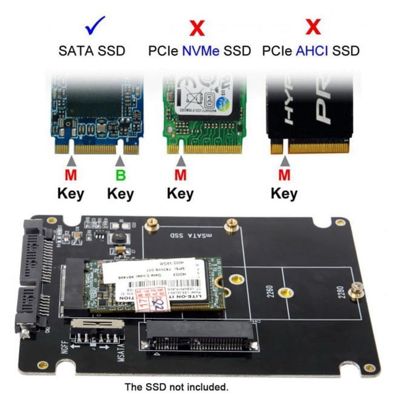 JSER Combo M.2 NGFF B-key mSATA SSD to SATA 3.0 Adapter Converter Case ...