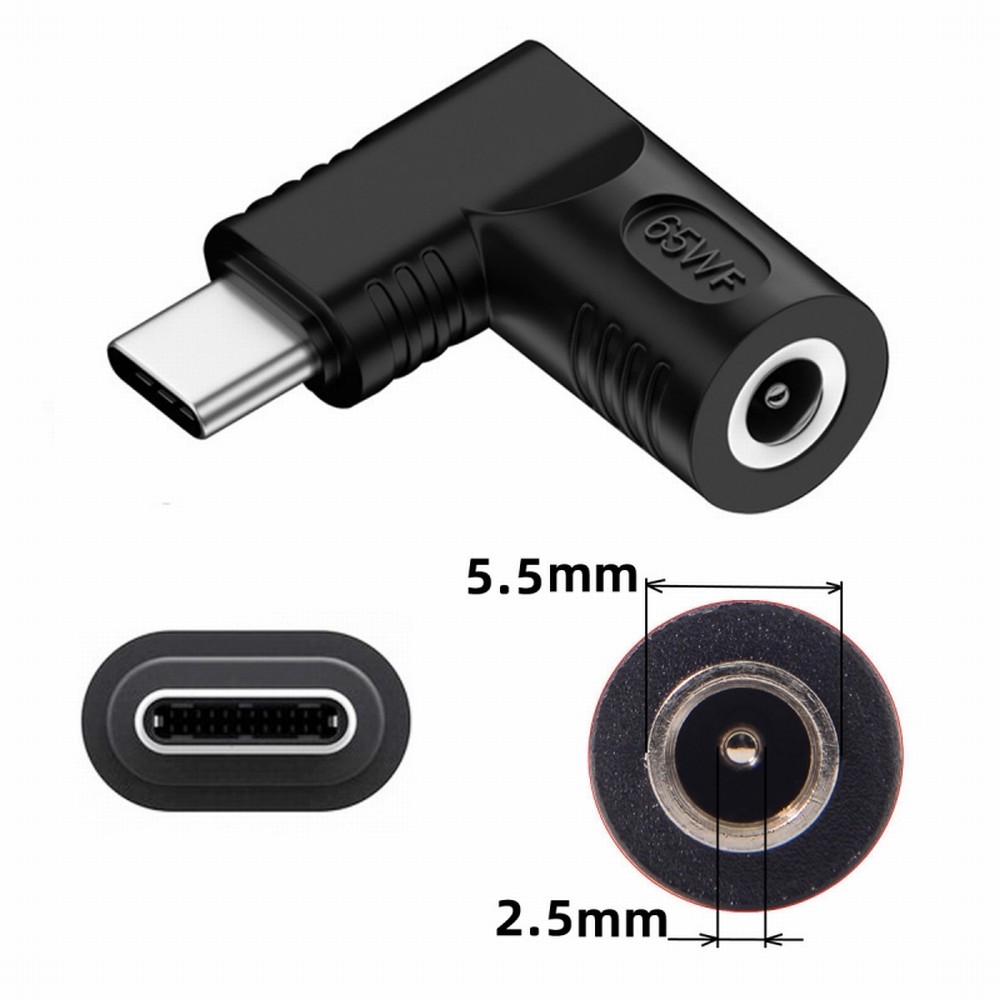 JSER DC Jack 5.5x2.5mm Input to USB-C Type-C Angled 90 Degree Power ...