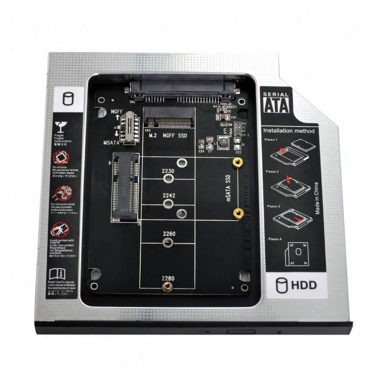 JSER MSATA NGFF B/M-key SSD to Slimline SATA 13Pin Caddy Case for 9.5mm ...