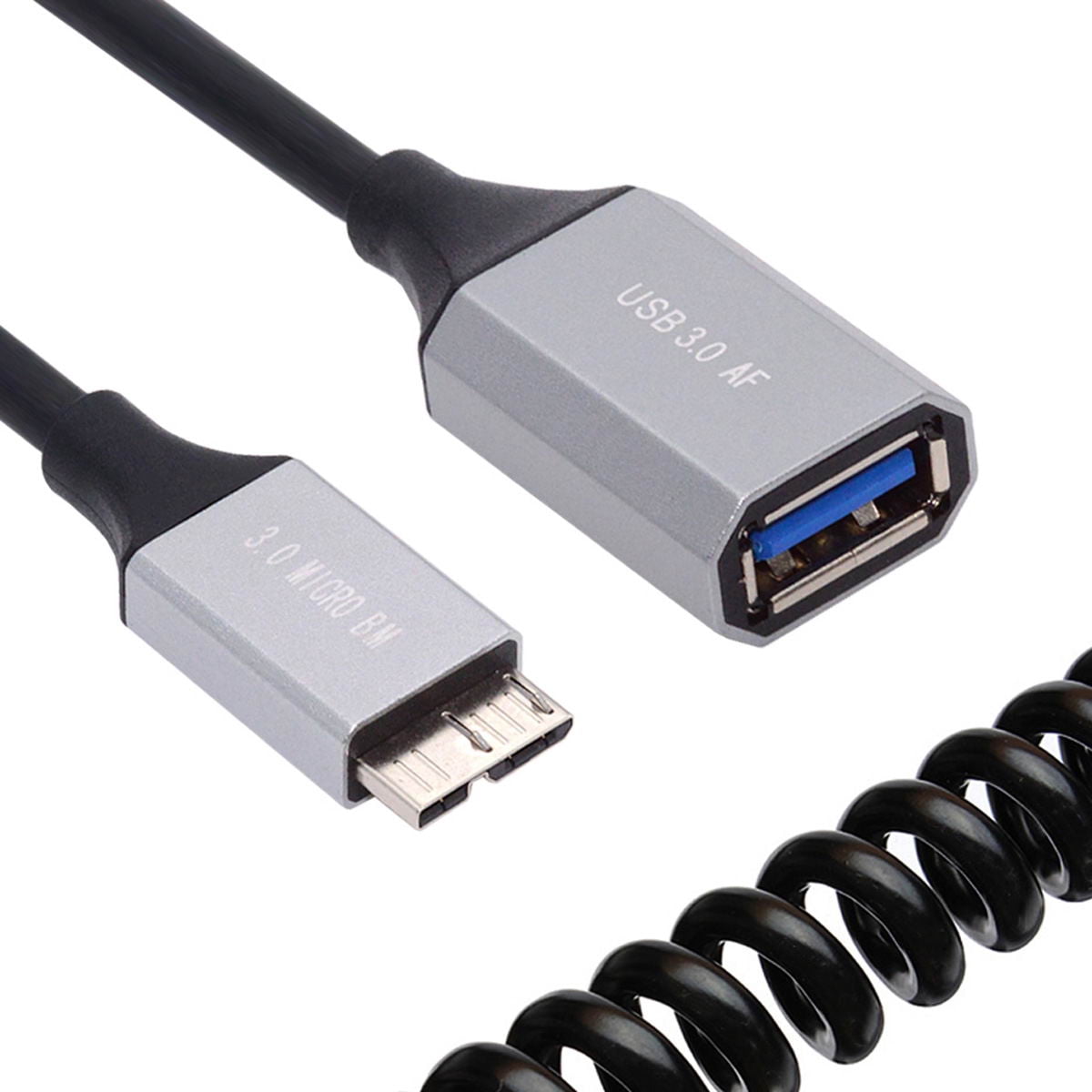 JSER Micro-USB3.0 Male Host to USB3.0-A Female OTG Stretch Coiled Cable ...